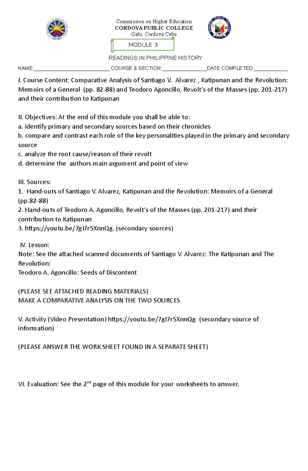 Module 3 - For assignments - Commission on Higher Education CORDOVA ...