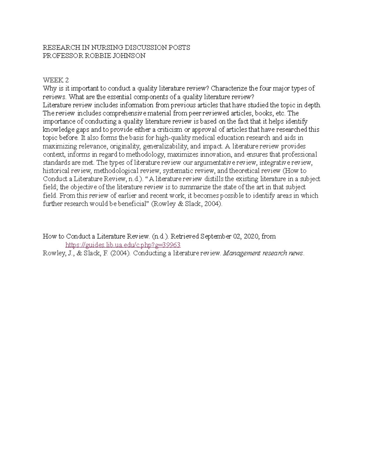 Study Guide FOR OB nursing - RESEARCH IN NURSING DISCUSSION POSTS ...