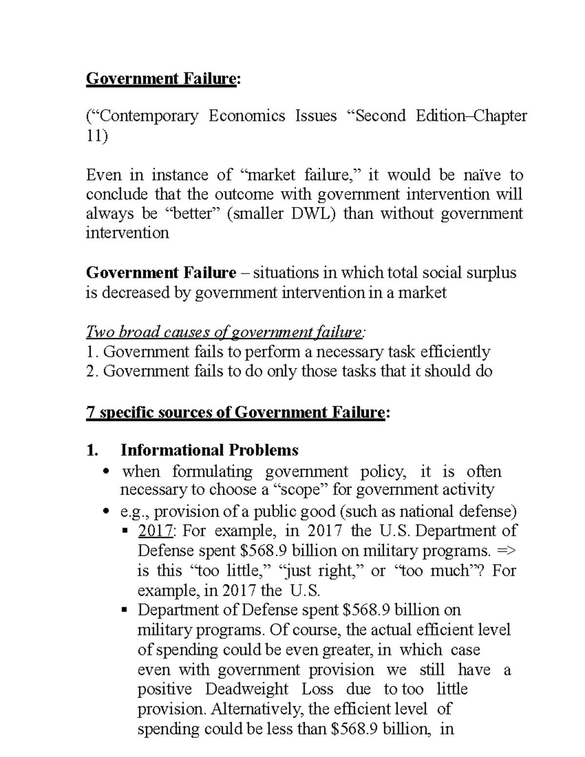 Chapter 11 Lecture Notes Revised - Government Failure: (“Contemporary ...