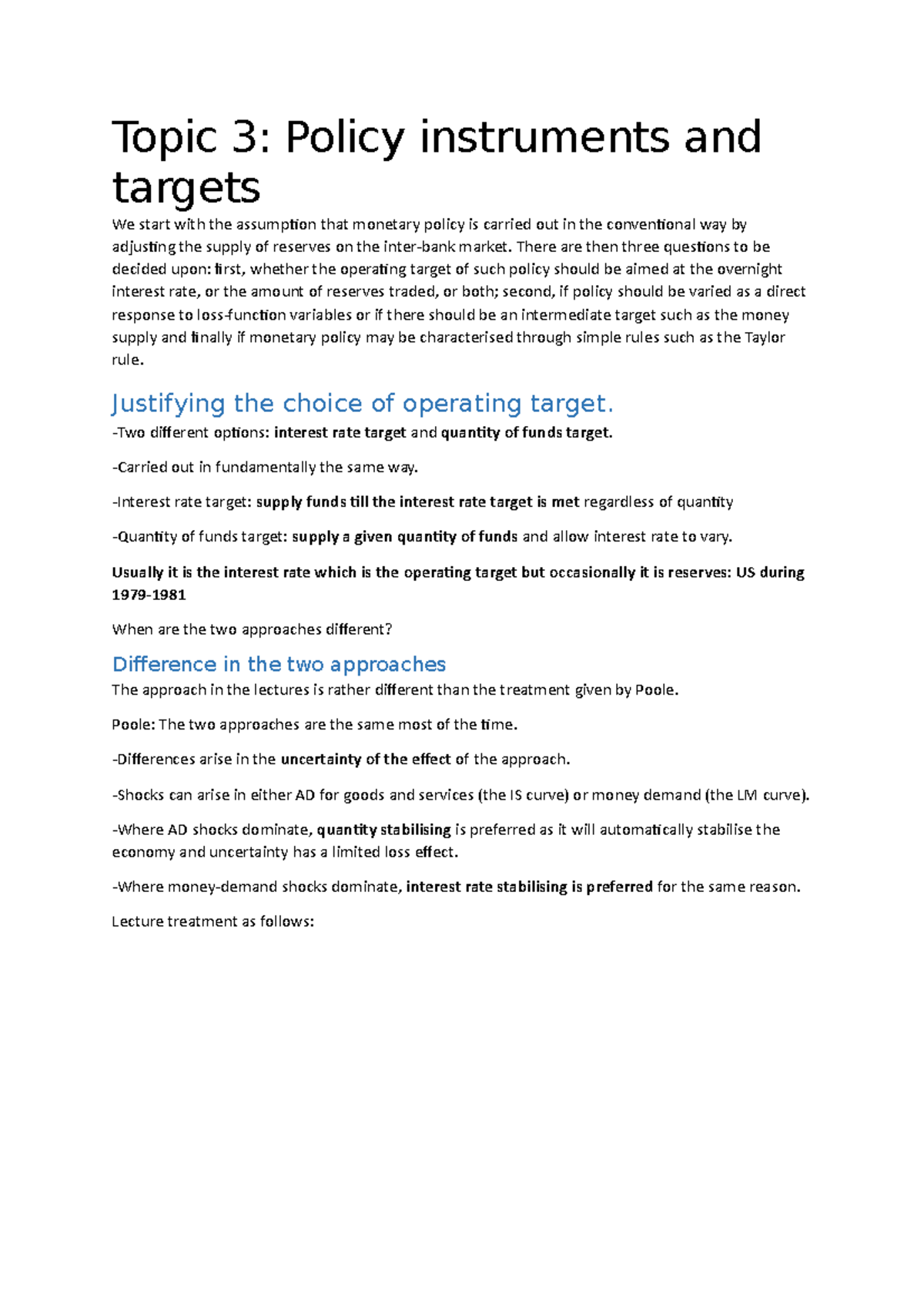 Summary of topic - Monetary policy targets - Topic 3: Policy ...