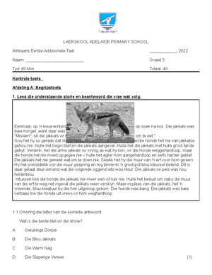 AFR EAT Graad 5 Verhalende Opstel Kwartaal 1 2022 - LAERSKOOL ADELAIDE ...
