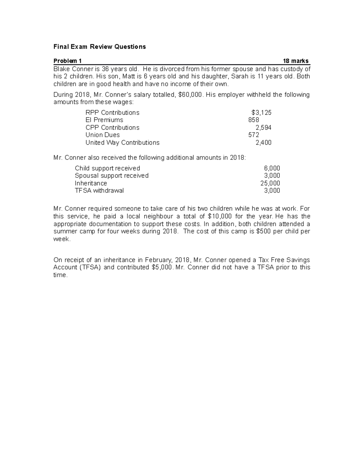 Practice Final Exam 2019, answers - Final Exam Review Questions Problem ...
