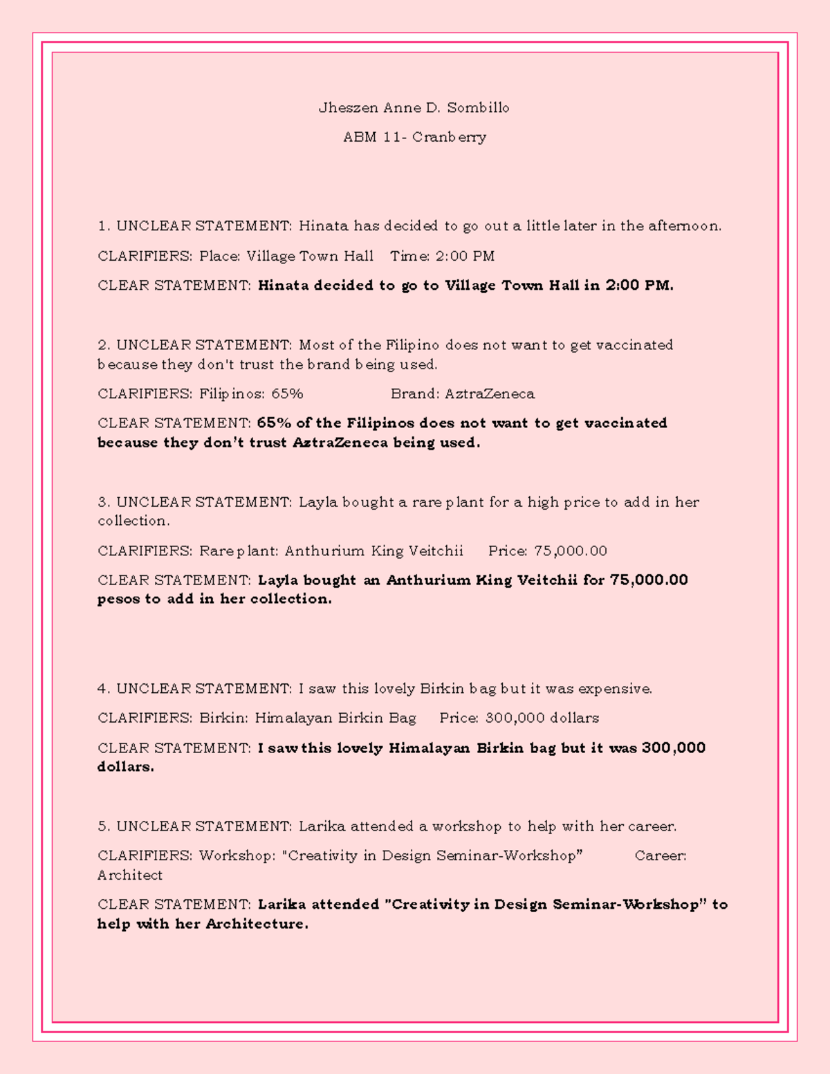 Rws 5 31 21 - rws - Jheszen Anne D. Sombillo ABM 11- Cranberry UNCLEAR ...