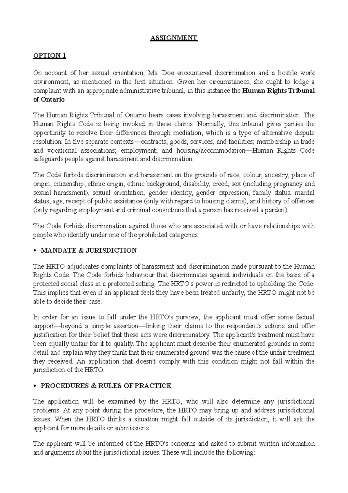 Admin Law Assignment - ASSIGNMENT OPTION 1 On account of her sexual ...