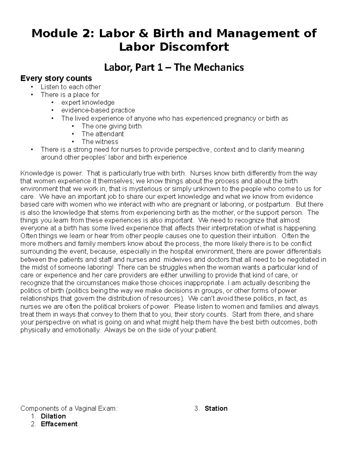 NSG 355 Module 2 - Jag - Module 2: Labor & Birth and Management of Labor Discomfort Labor, Part ...