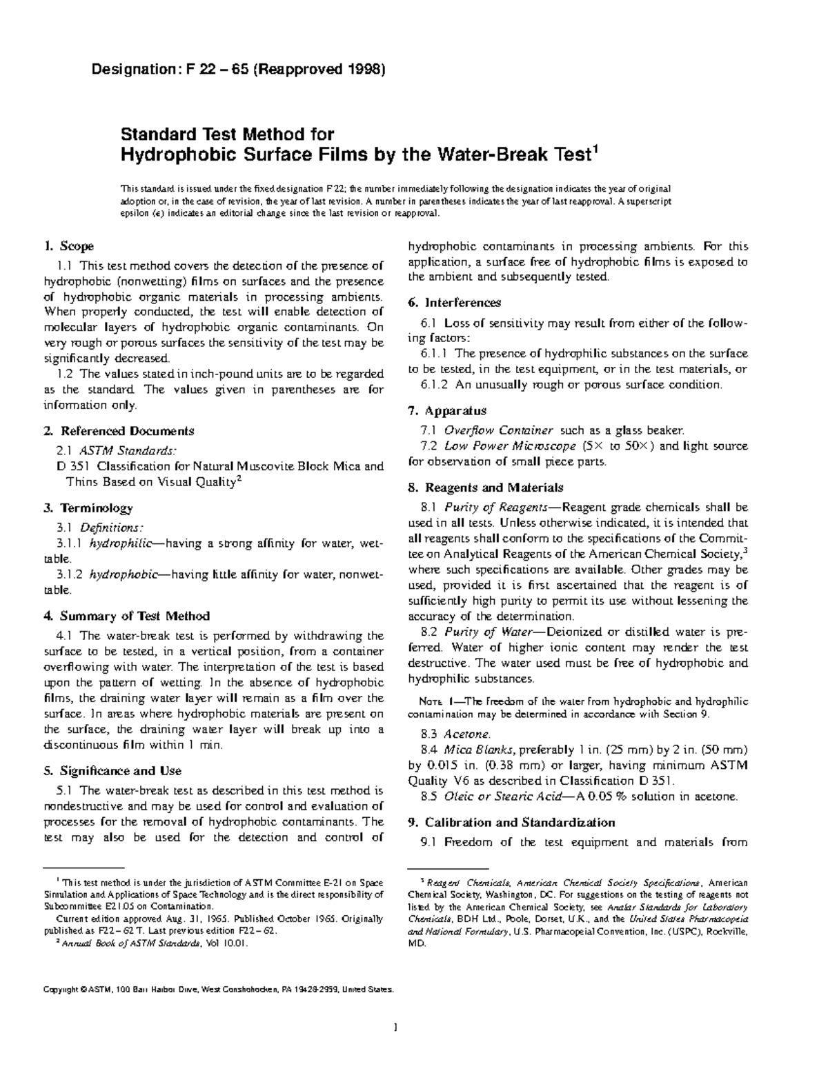 F022 - NORMATIVA ASTM - Designation: F 22 – 65 (Reapproved 1998 ...