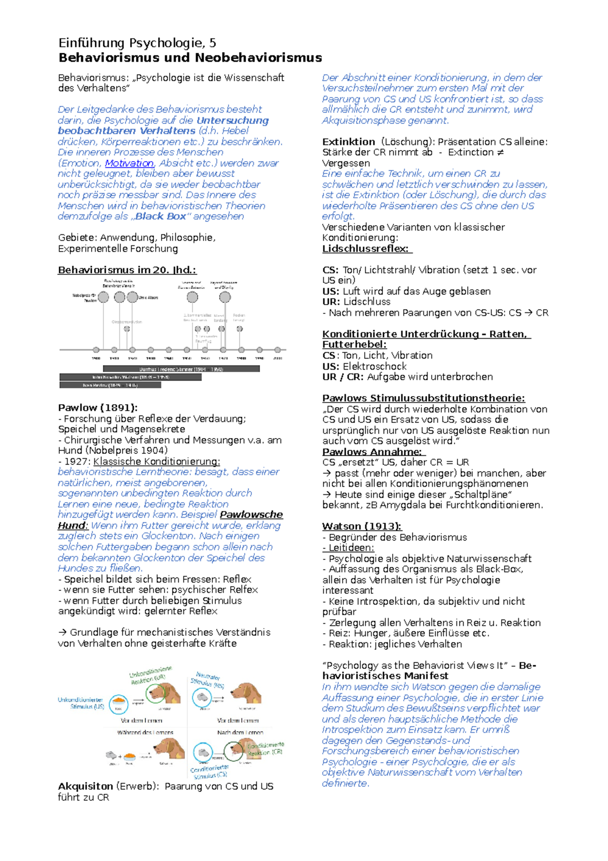 Vorlesung 5 - Einführung Psychologie, 5 Behaviorismus und ...