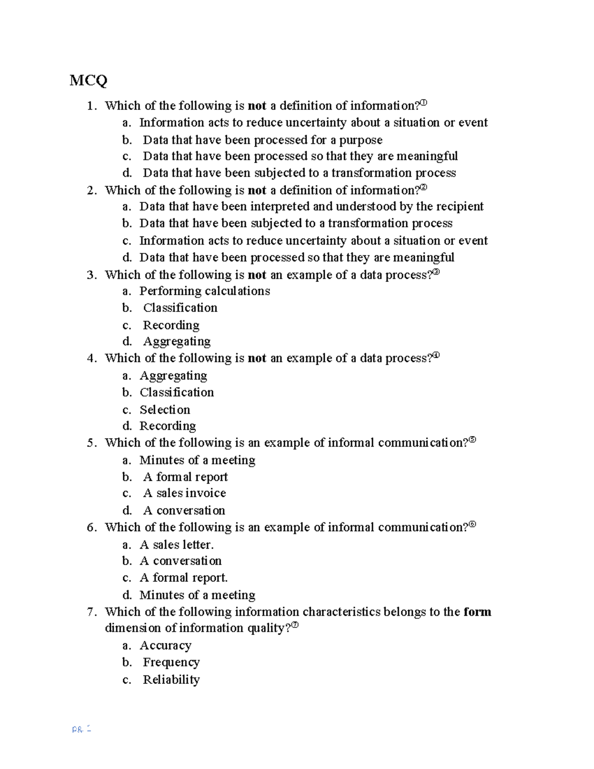 Questions for Computer Skills - Management information system - Studocu