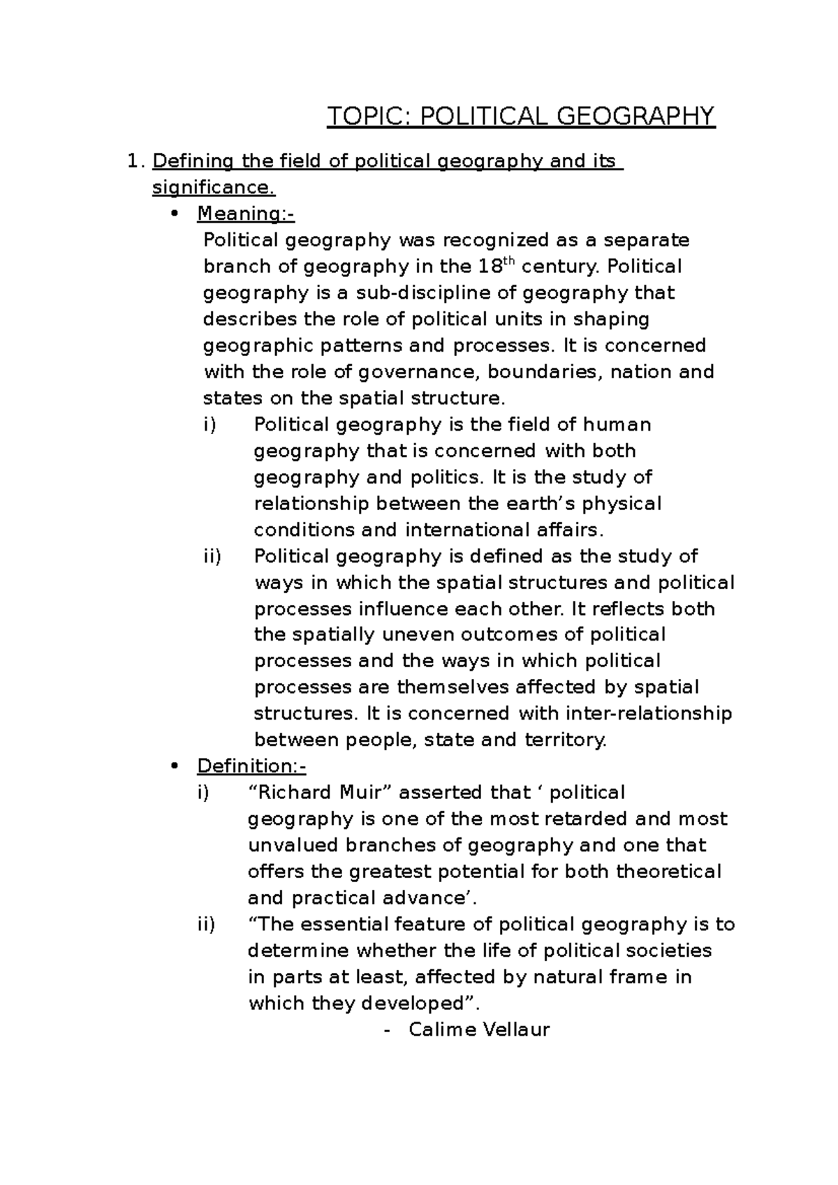 Pol. geo - TOPIC: POLITICAL GEOGRAPHY Defining the field of political ...