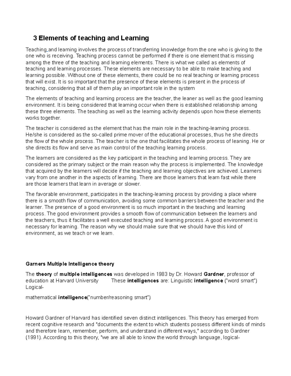 3 Elements of teaching and Learning - 3 Elements of teaching and ...