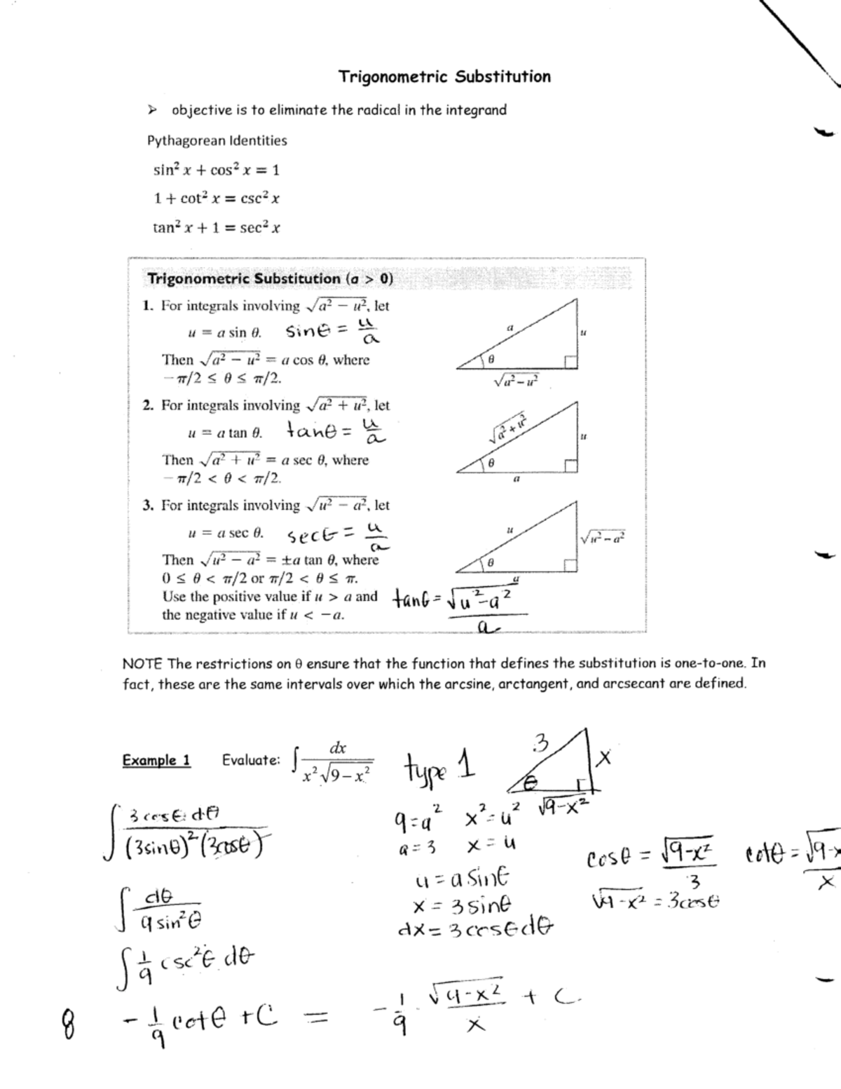 Notes trig sub - MATH 2 - Studocu
