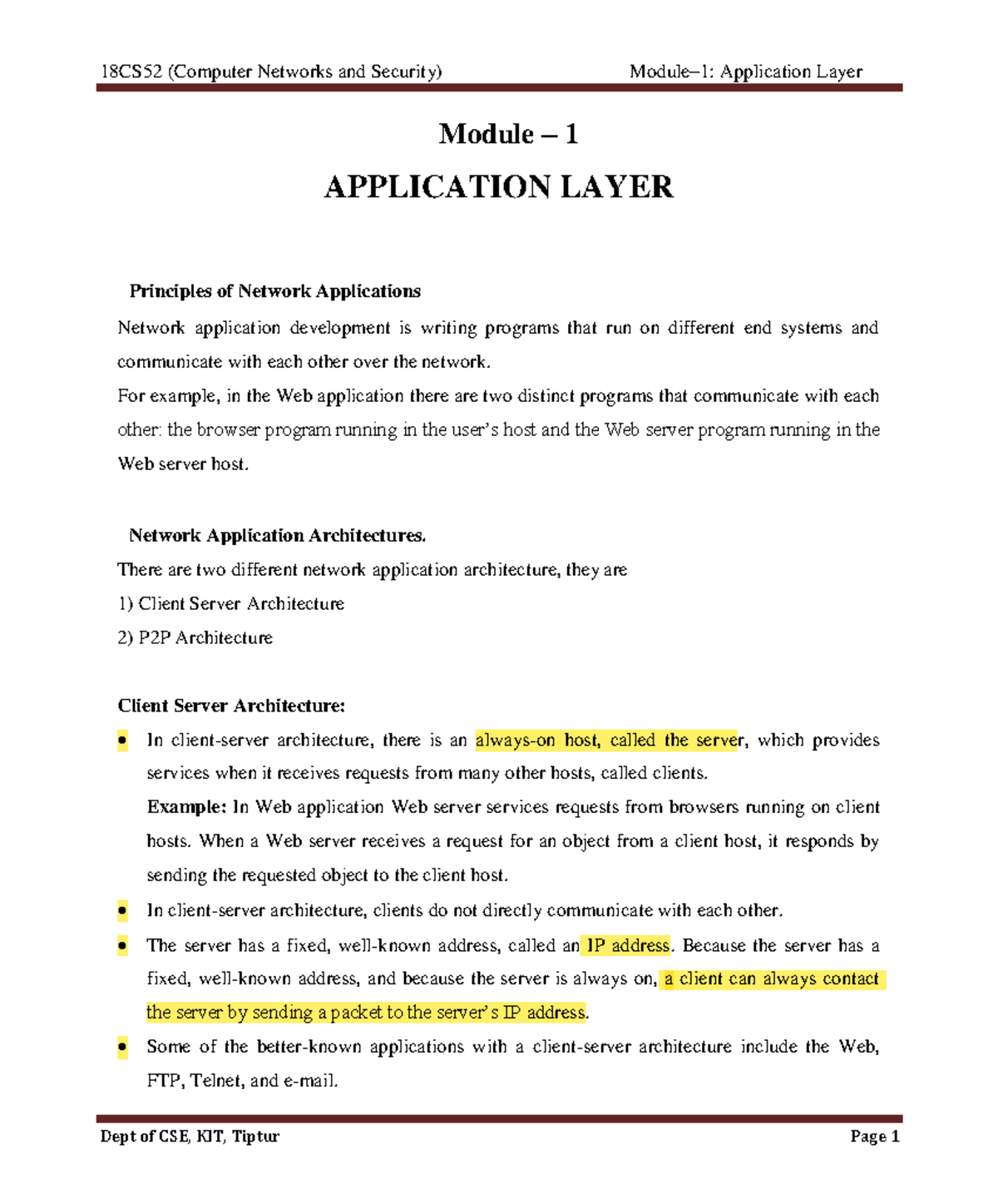 CNS Mod1@Az Documents - Module – 1 APPLICATION LAYER Principles of Network Applications Network ...
