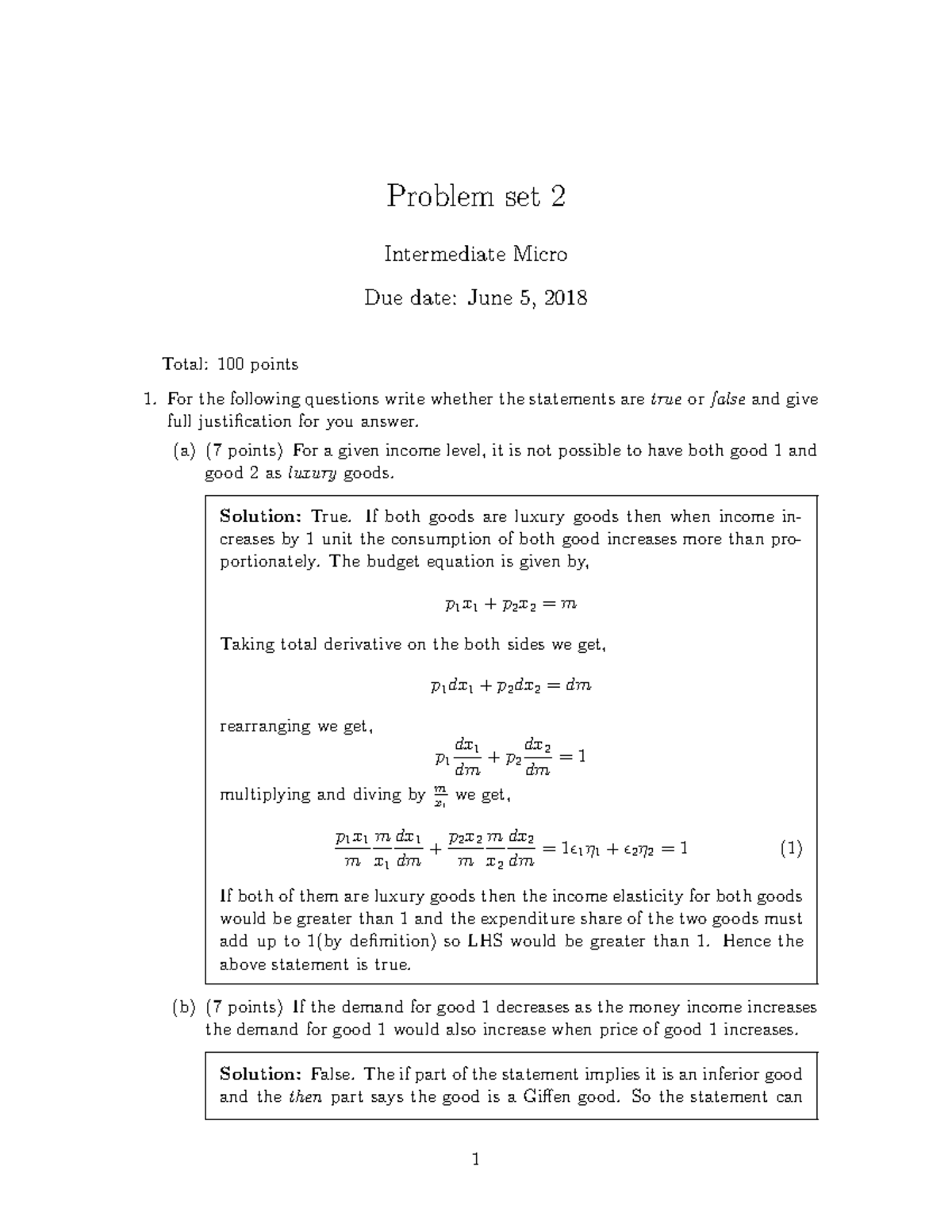 Solution ps2 - Problem set 2 Intermediate Micro Due date: June 5, 2018 ...