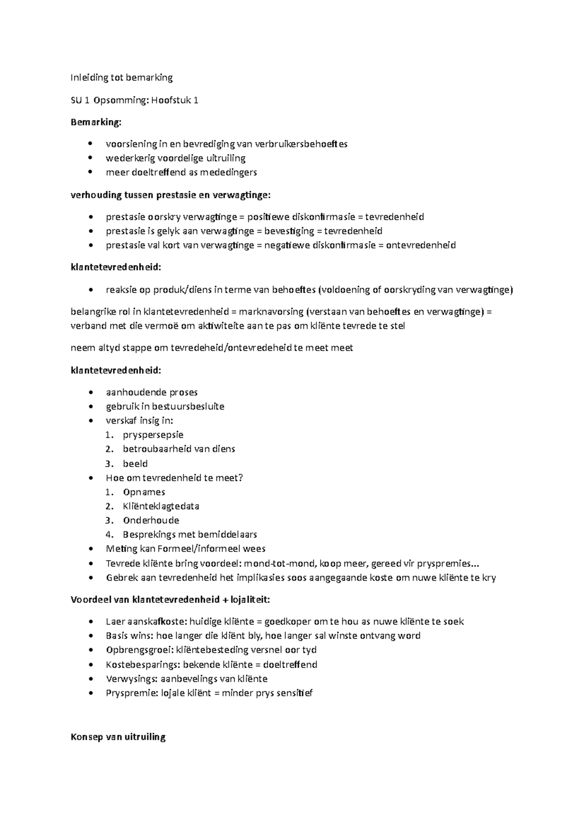 LE+1+Opsomming - Notes - Inleiding tot bemarking SU 1 Opsomming ...