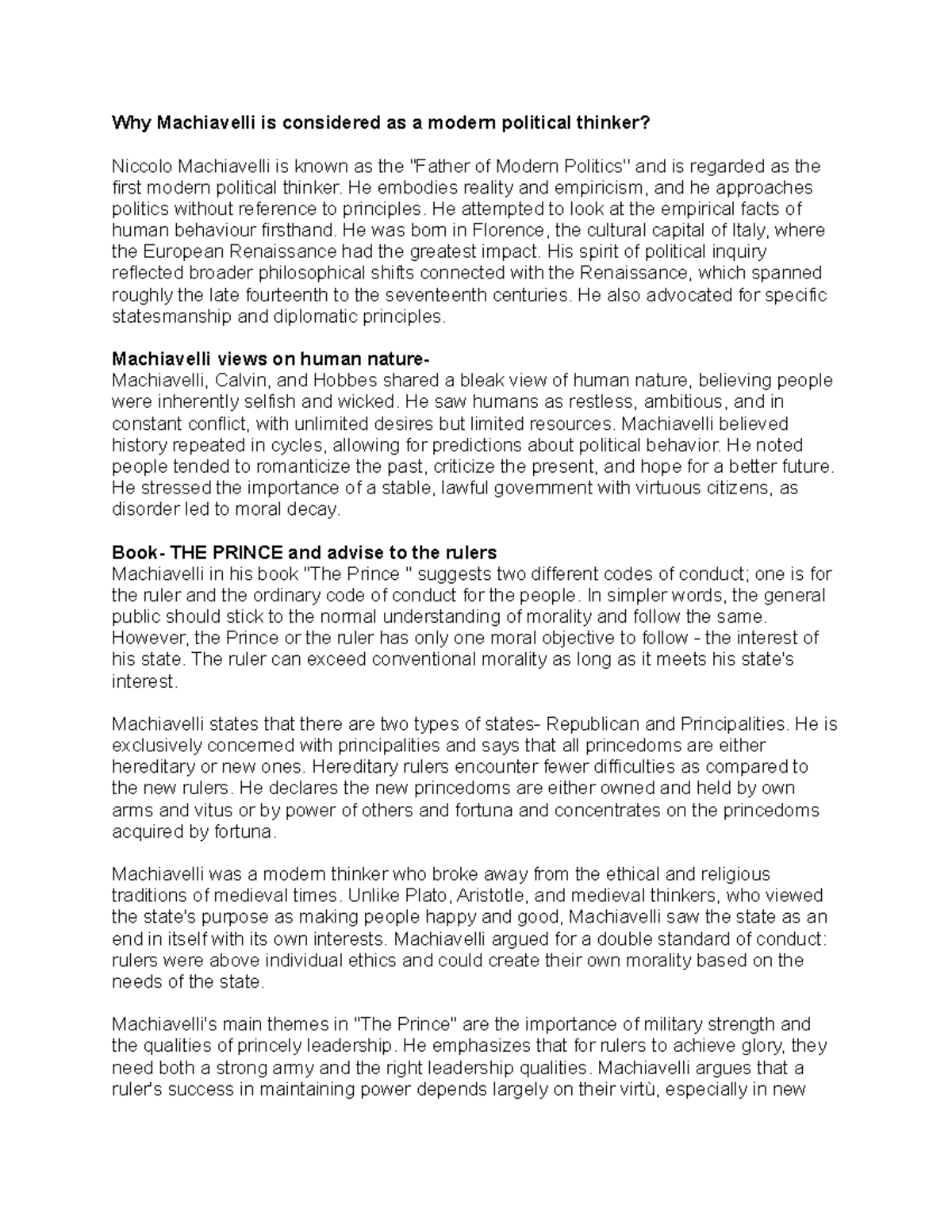 Machiavelli - Summary Western Philosophy - Why Machiavelli is ...