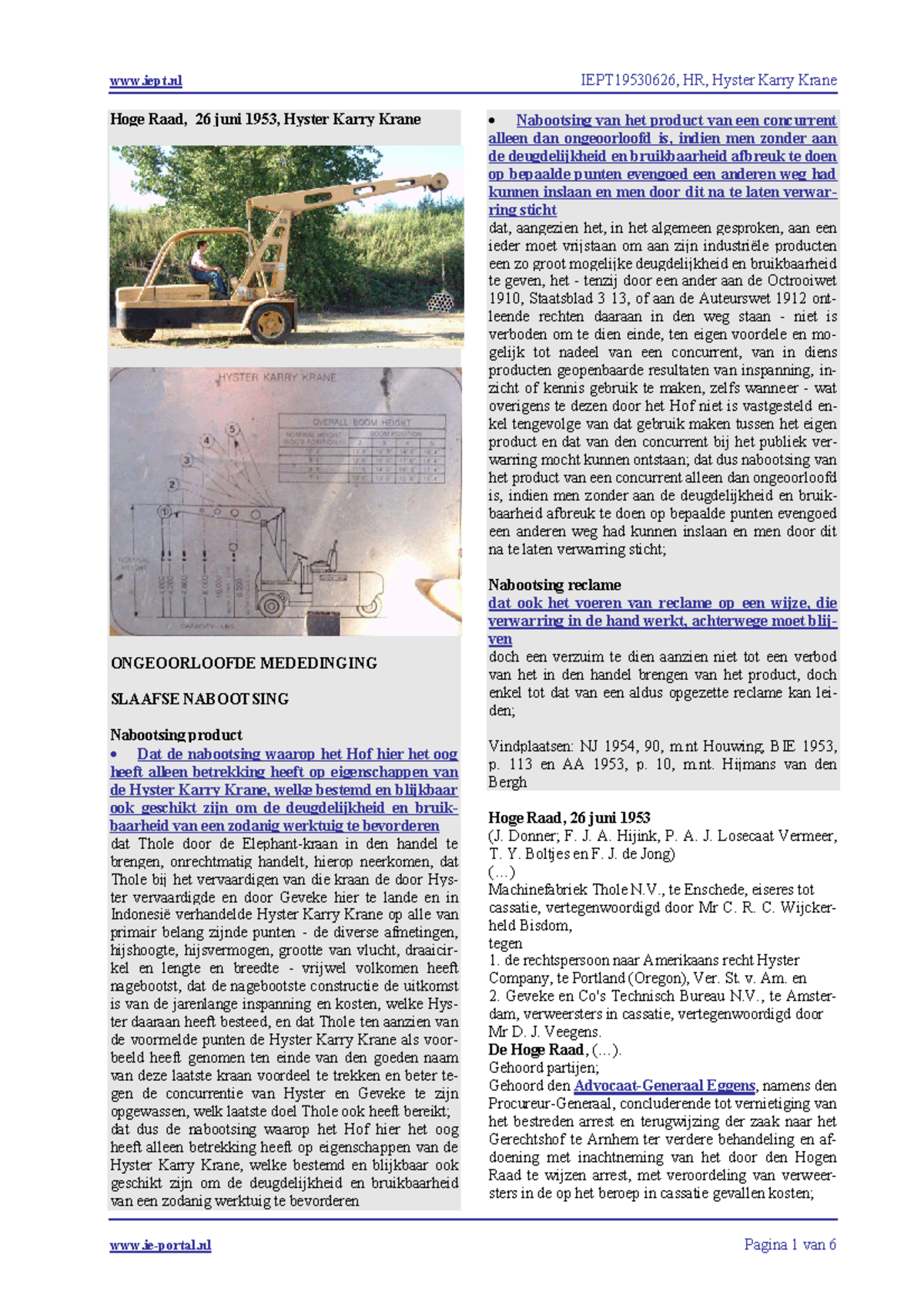 HR Hyster Karry Krane - jurisprudentie - Intellectuele Eigendom, Design ...