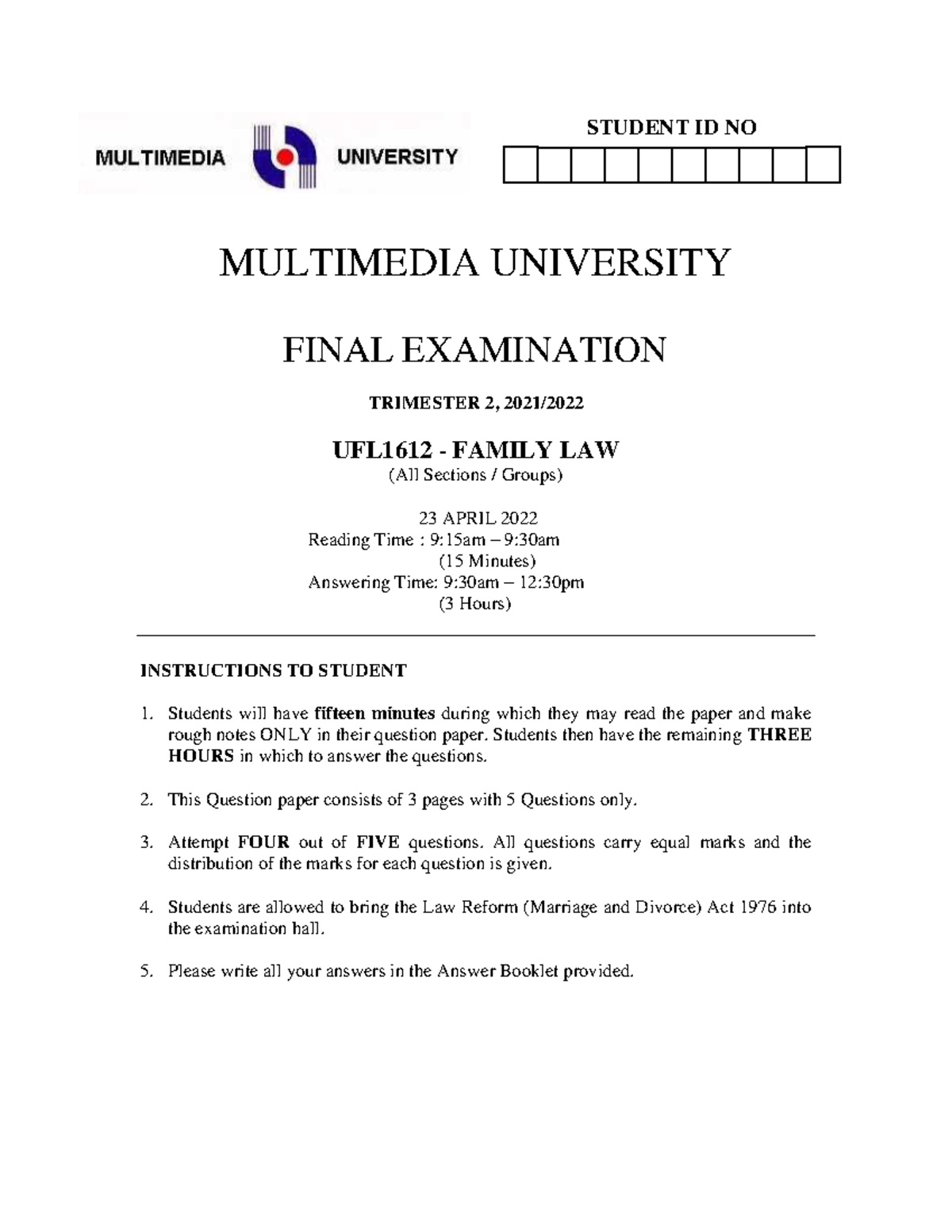 2021 - good - MULTIMEDIA UNIVERSITY FINAL EXAMINATION TRIMESTER 2, 2021 ...