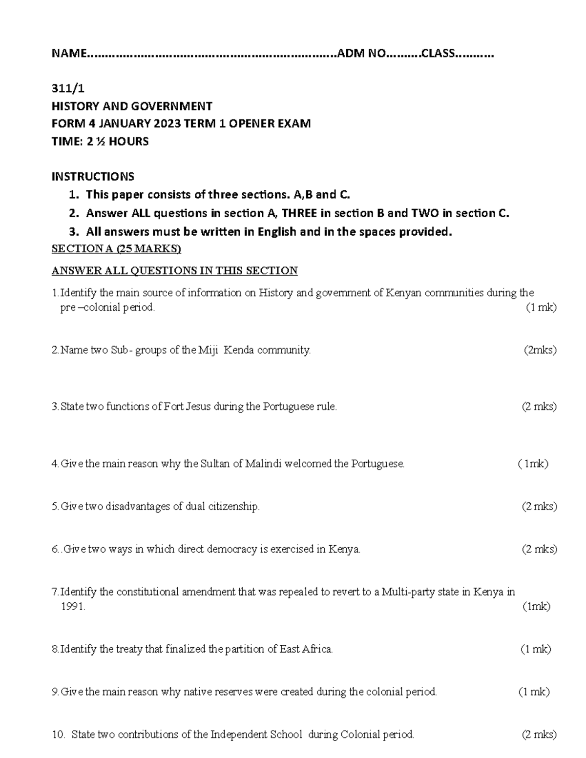 History F4 PP1 QS - NAME