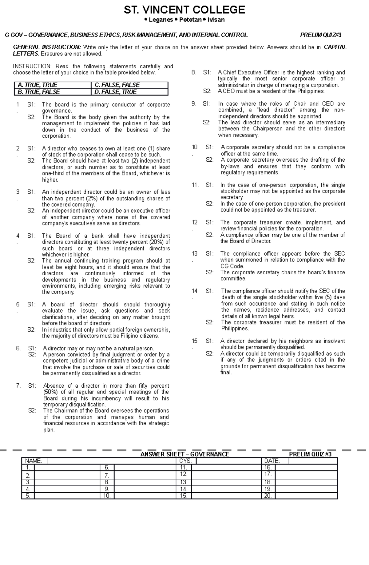GOV - For additional practice in gov. - ST. VINCENT COLLEGE Leganes ...