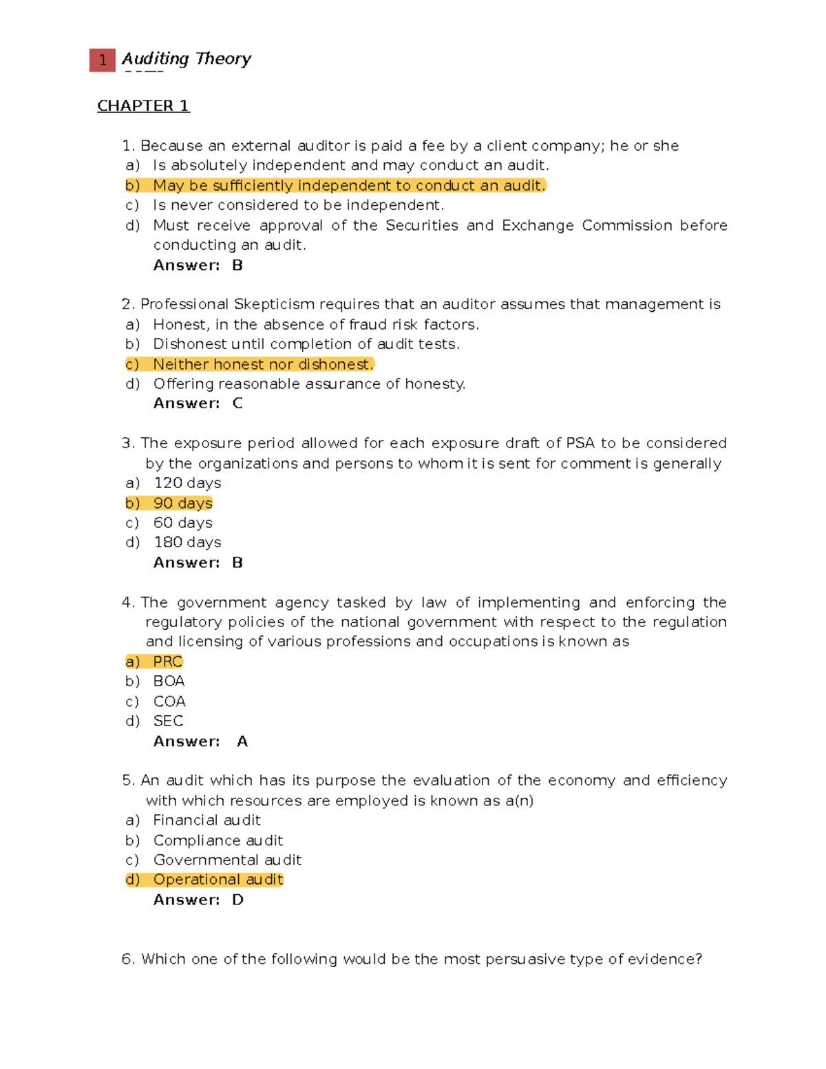 Auditing-theory - 1 Auditing Theory PRTC CHAPTER 1 Because an external ...
