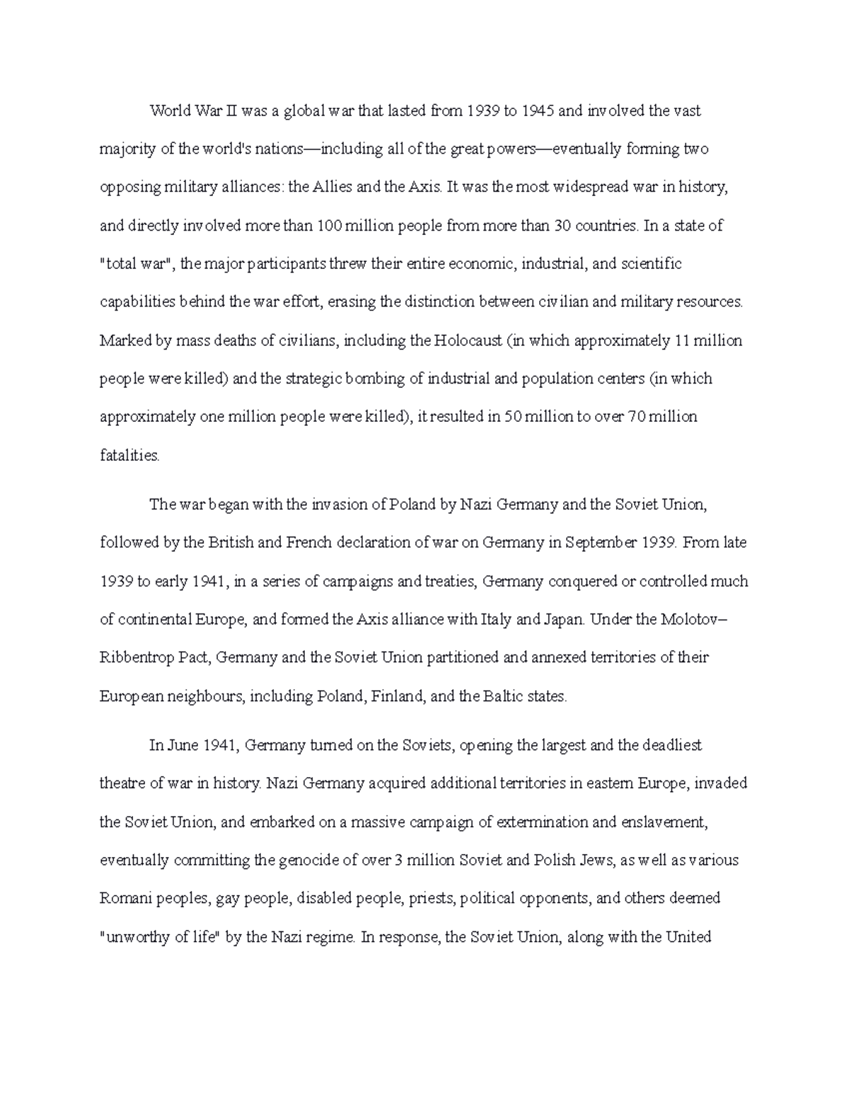 WW2 - WW2 Essay full detail never submitted - World War II was a global ...