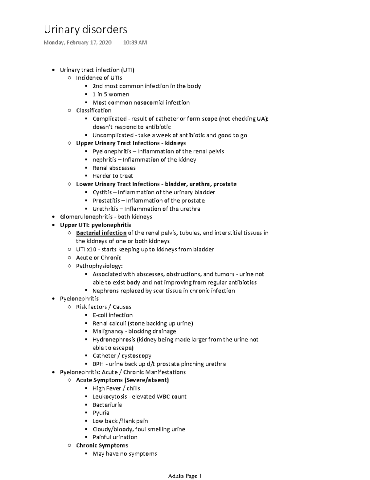 Urinary disorders - FALL 21 - Urinary tract infection (UTI) Incidence ...