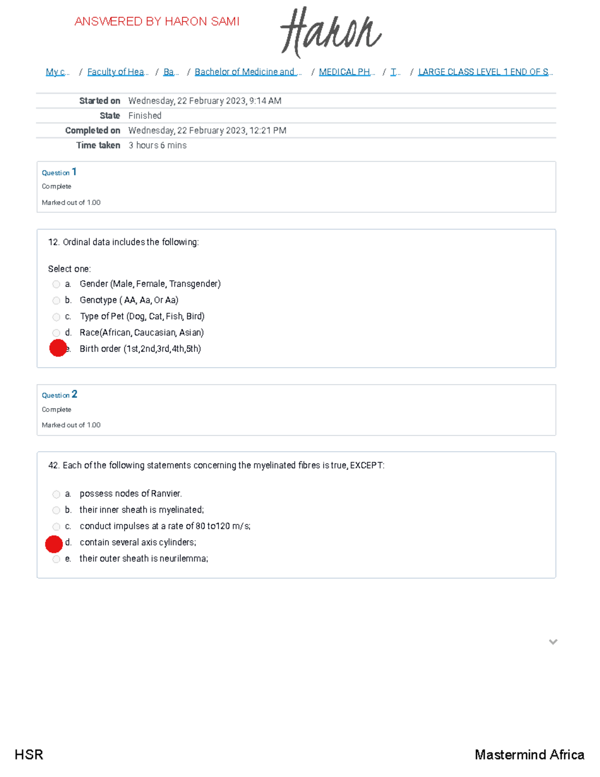 Large Class Physiology End Sem 1 2023 - My c... / Faculty of Hea ...