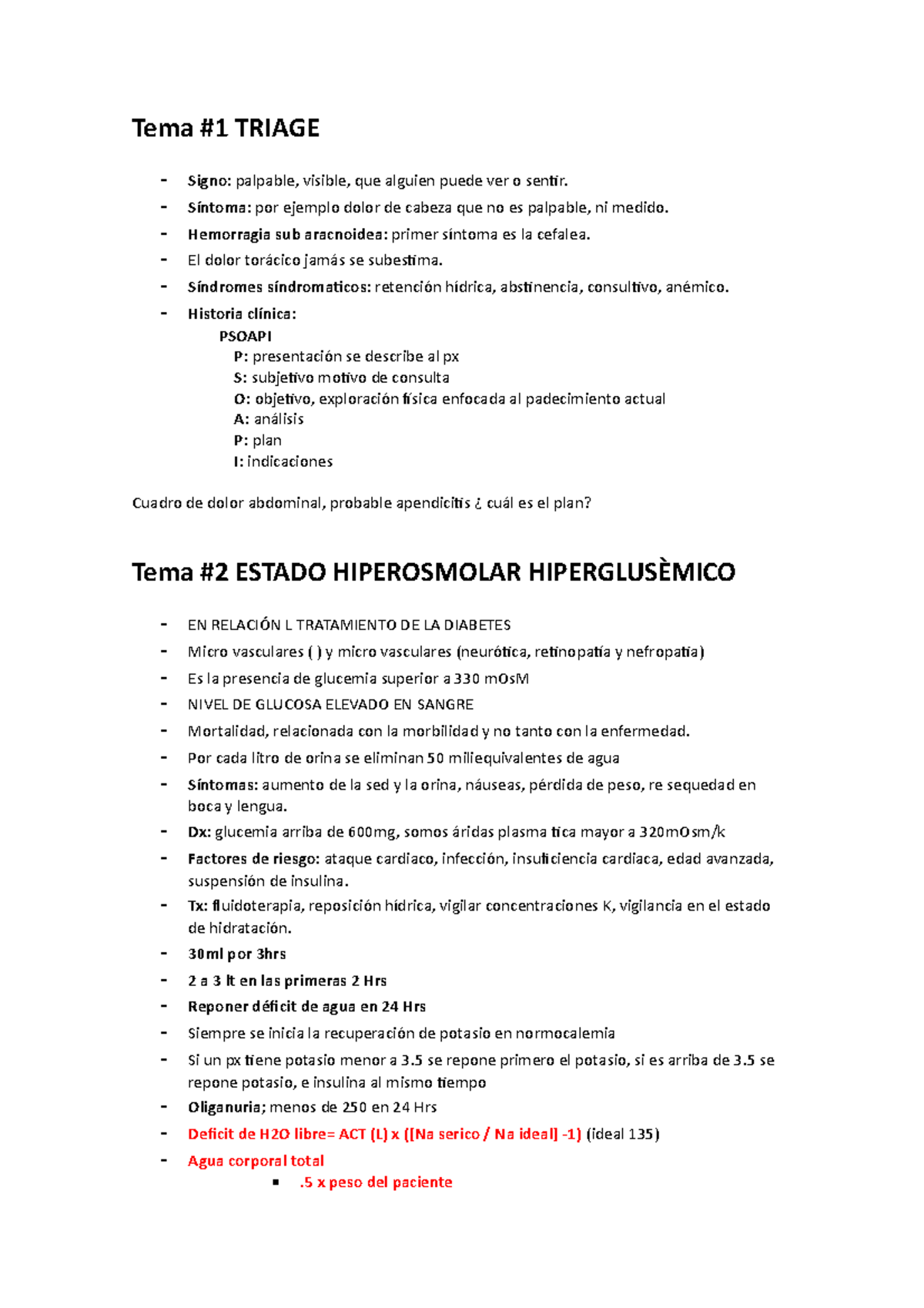 Urgencias Notas - Njhh - Tema #1 TRIAGE - Signo: palpable, visible, que ...