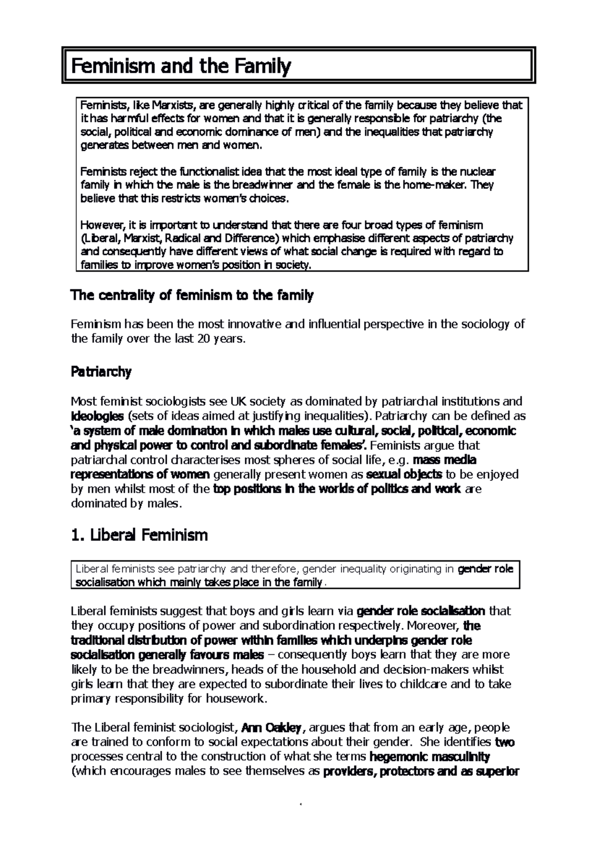 4. Feminist Perspectives on the Family ( - Feminism and the Family ...