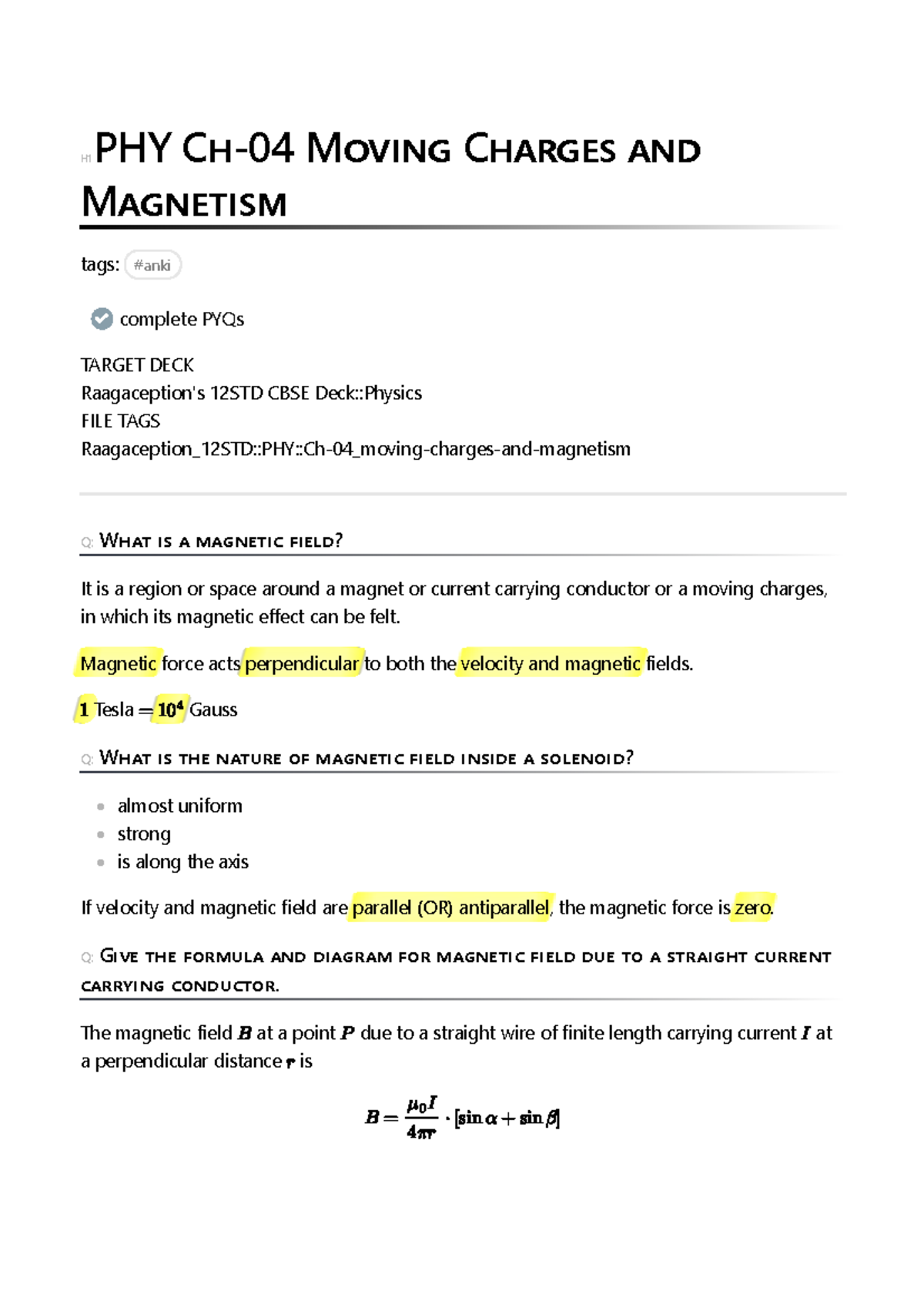 PHY Ch-04 Moving Charges and Magnetism - H1 PHY C-04 M C M tags: #anki complete PYQs TARGET DECK ...