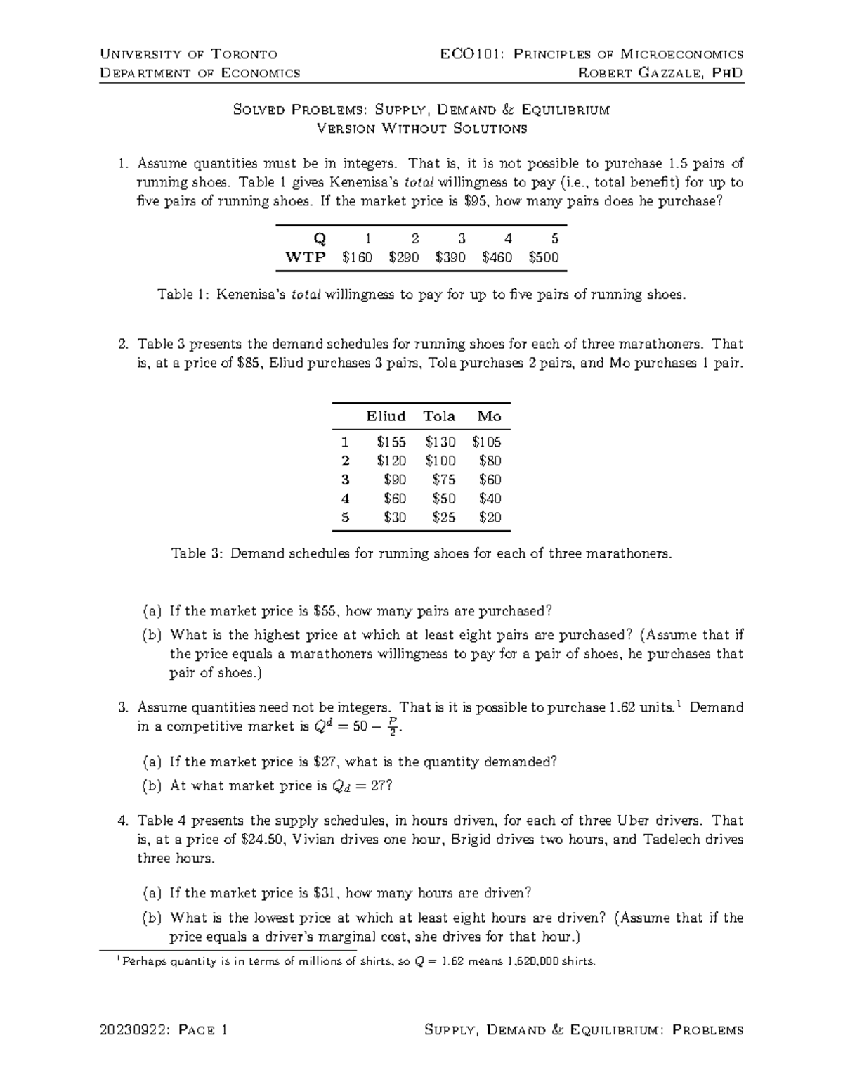 ECO101Solved Problems Supply And Demand - Department of Economics ...