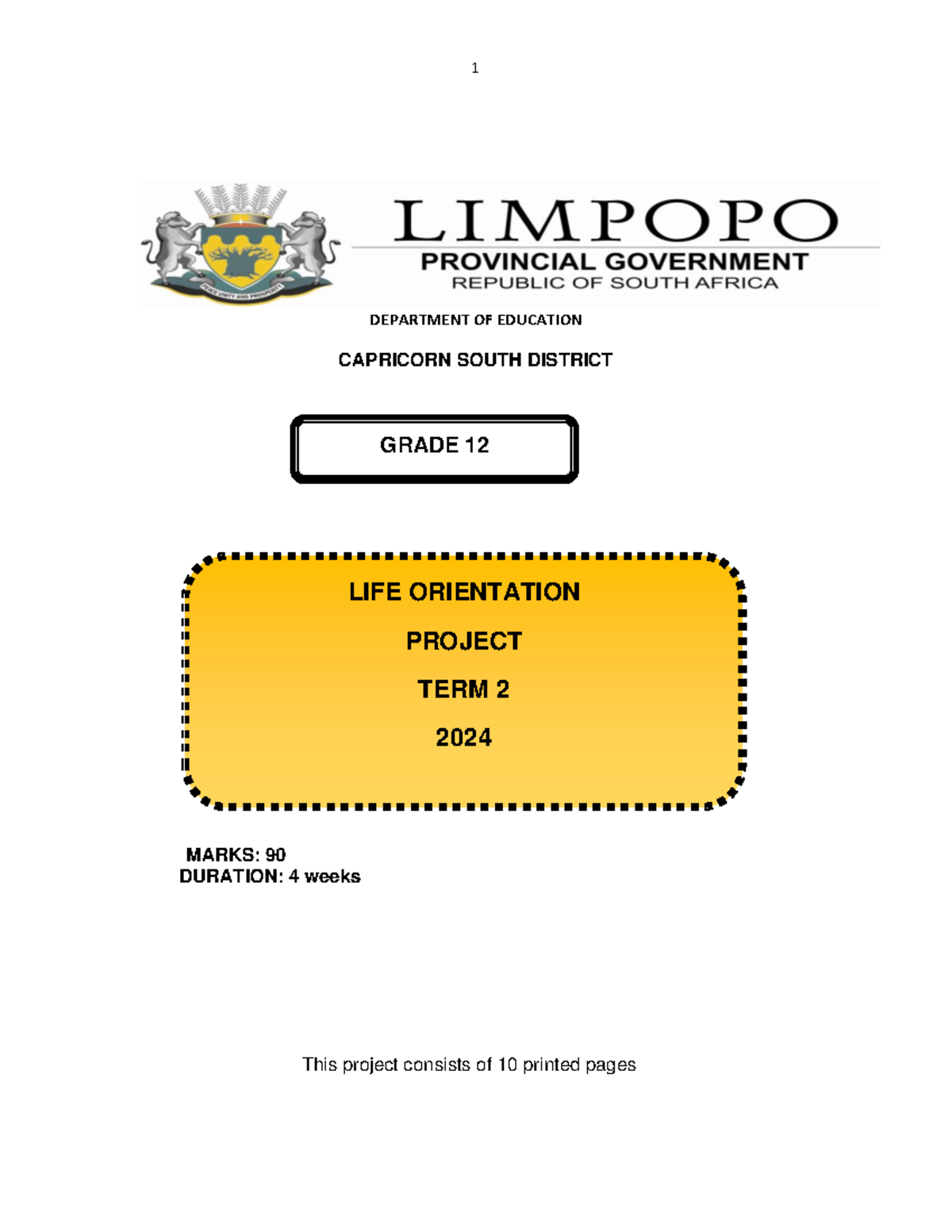 Grade 12 TERM 2 Project 2024 - DEPARTMENT OF EDUCATION CAPRICORN SOUTH ...