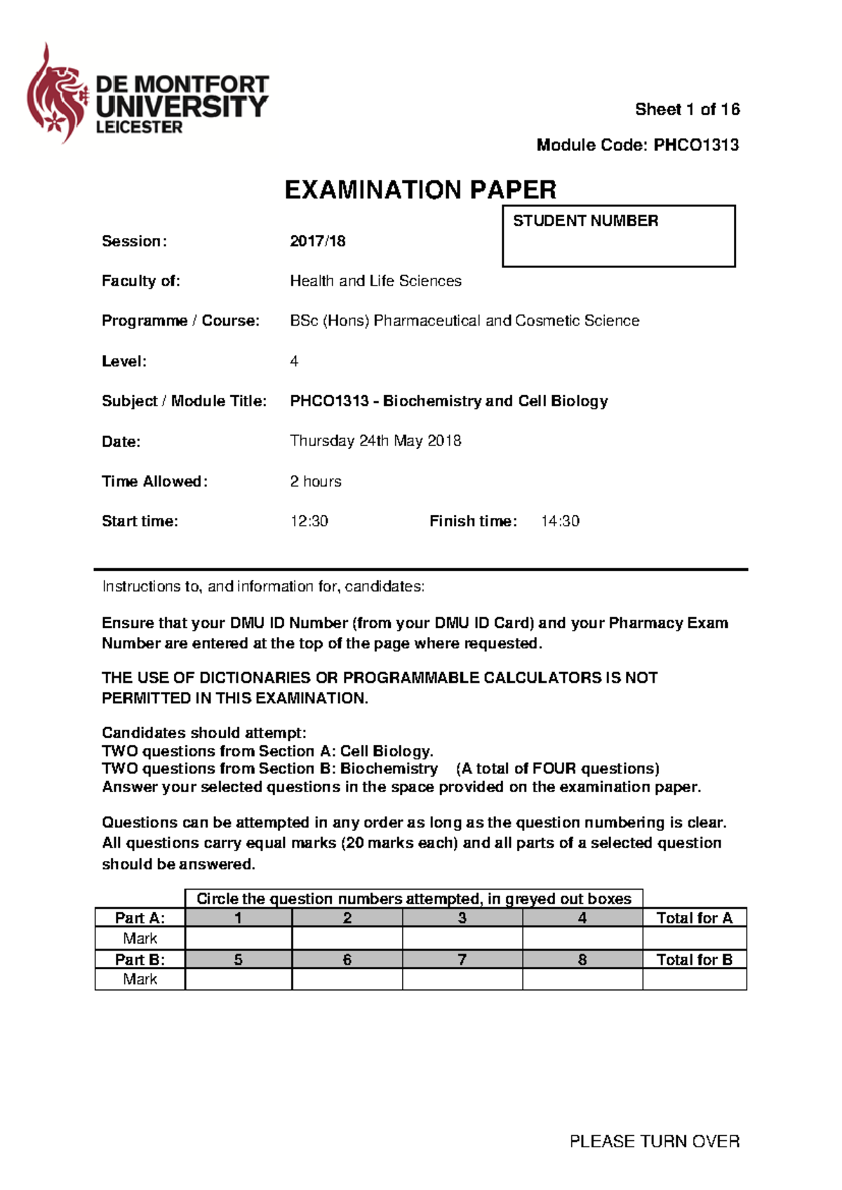 PHCO1313 - exam - Module Code: PHCO EXAMINATION PAPER Session: 2017 ...