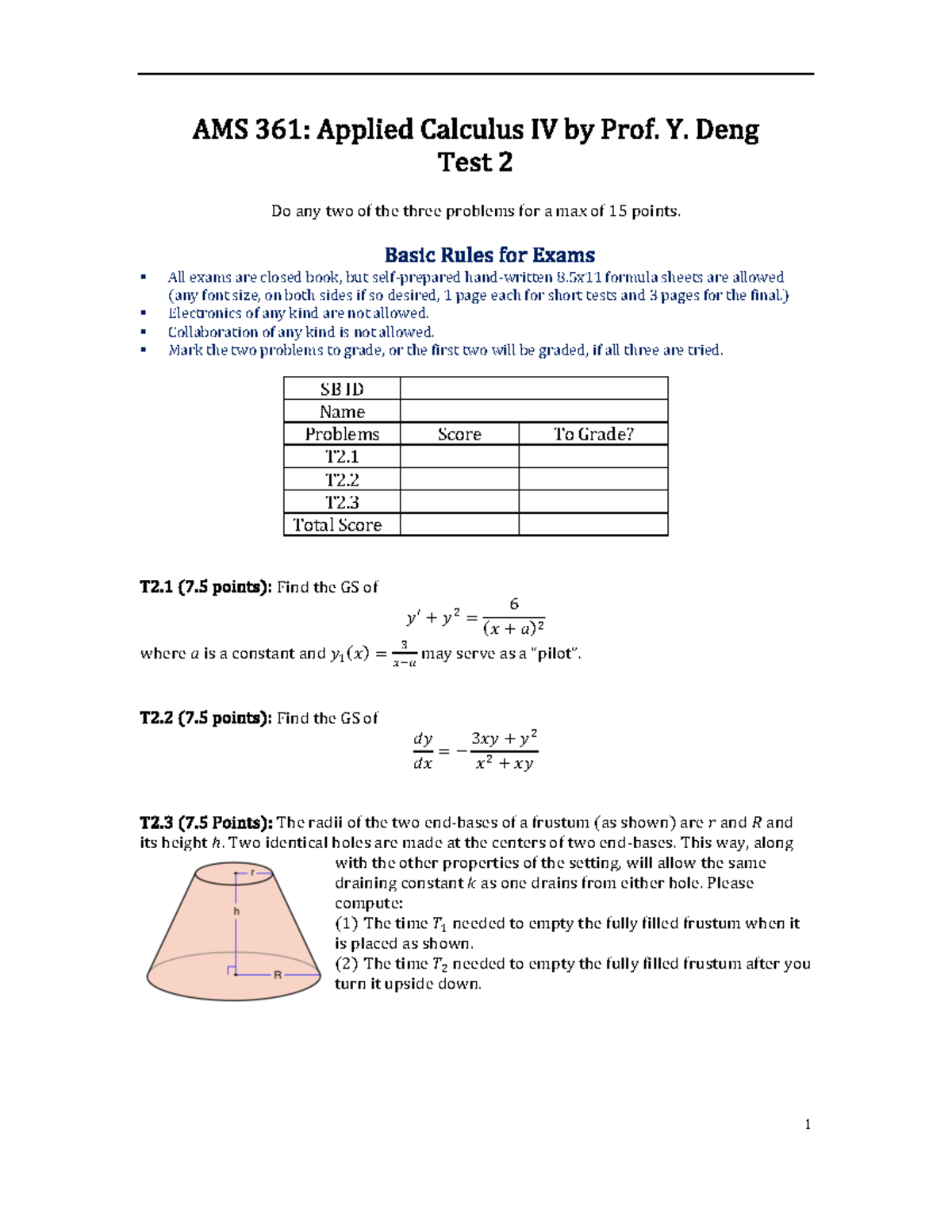 Test2-s2024-solution - AMS 361: Applied Calculus IV by Prof. Y. Deng ...