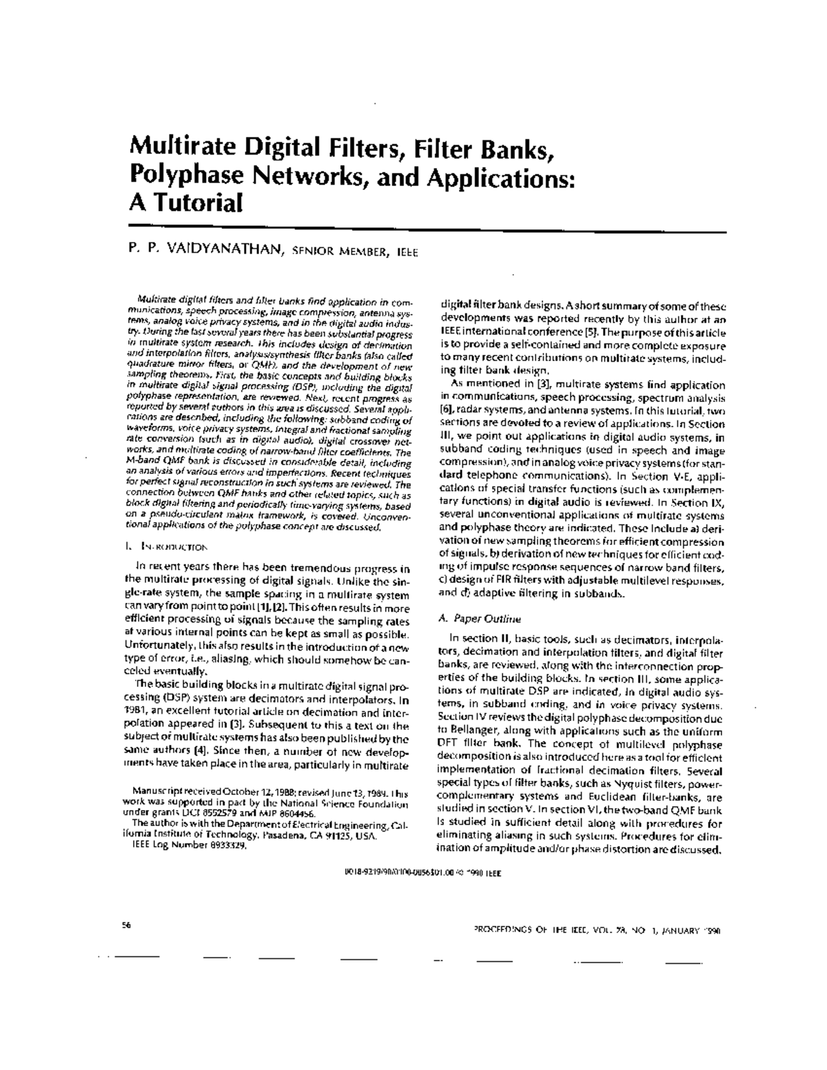 Multirate article - Multirate Digital Filters, Filter Banks, Polyphase Networks, and ...