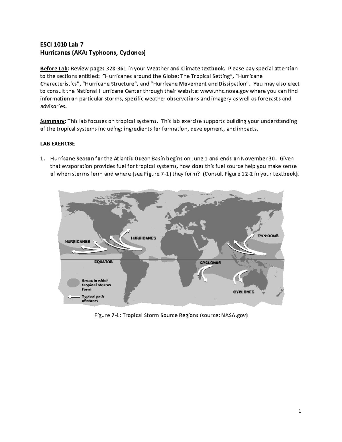 Lab 7 Hurricanes (AKA Typhoons, Cyclones) - ESCI 1010 Lab 7 Hurricanes ...
