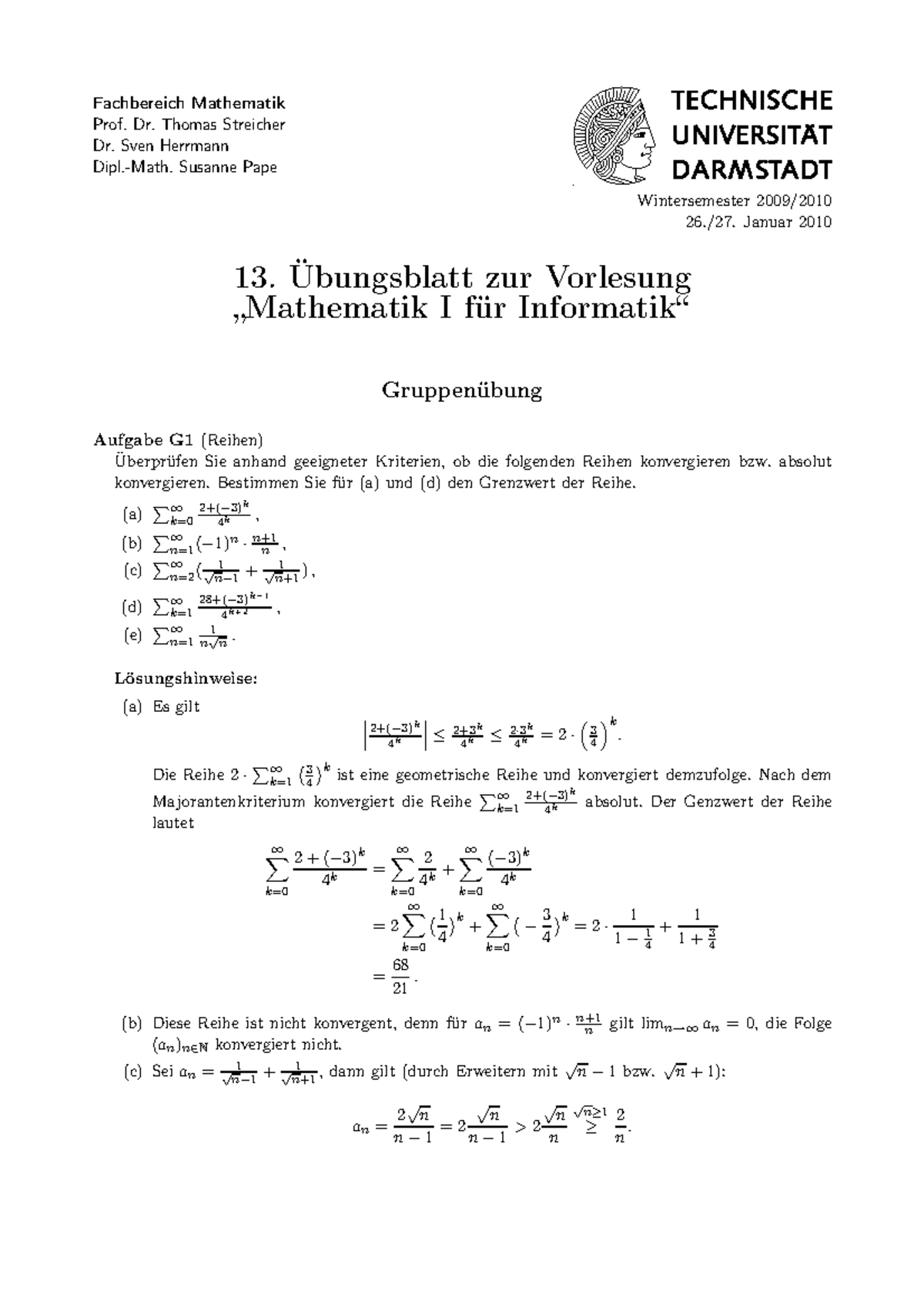 Uebung 13L - asdsadsad - Fachbereich Mathematik Prof. Dr. Thomas ...