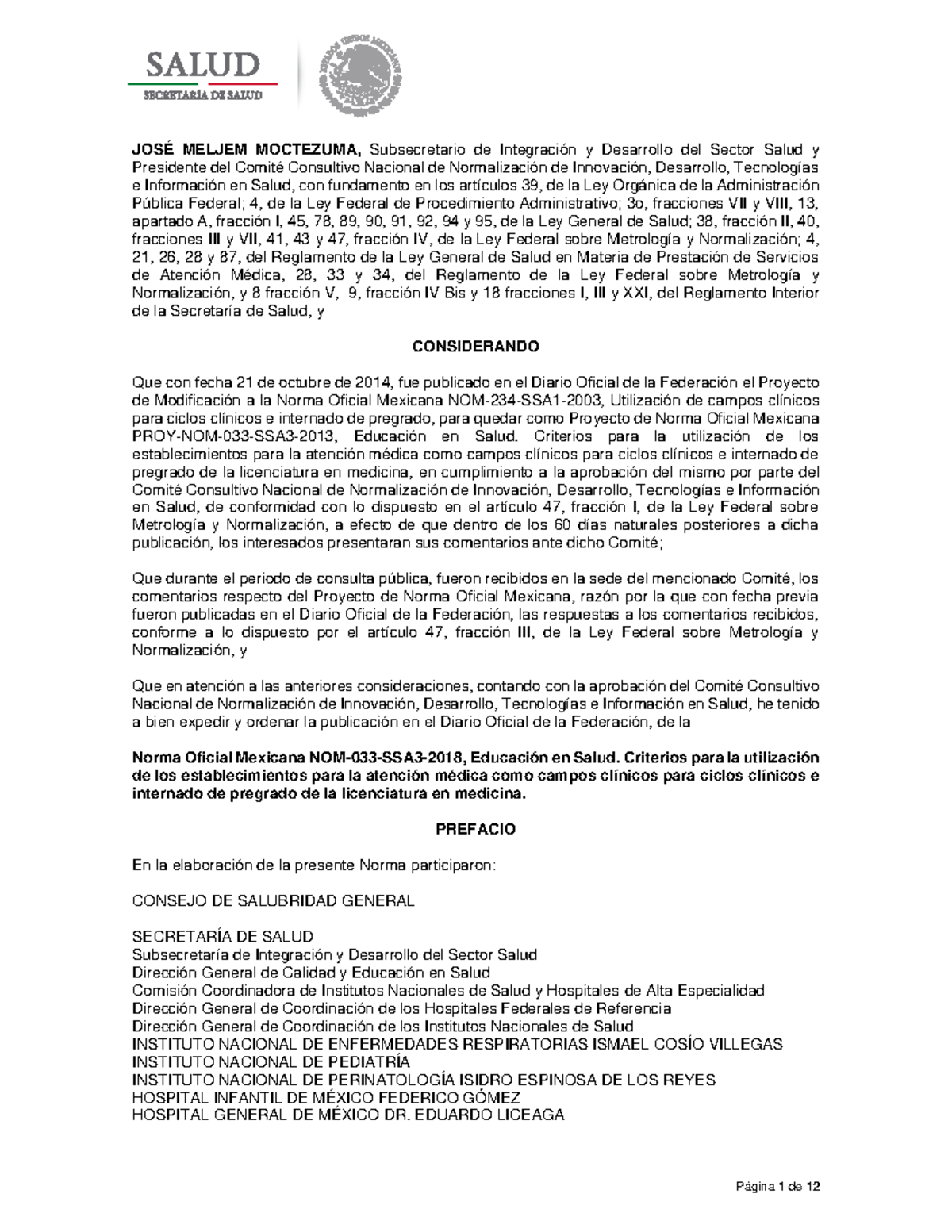Norma Oficial Mexicana 033 SSA3-2018 - JOSÉ MELJEM MOCTEZUMA ...