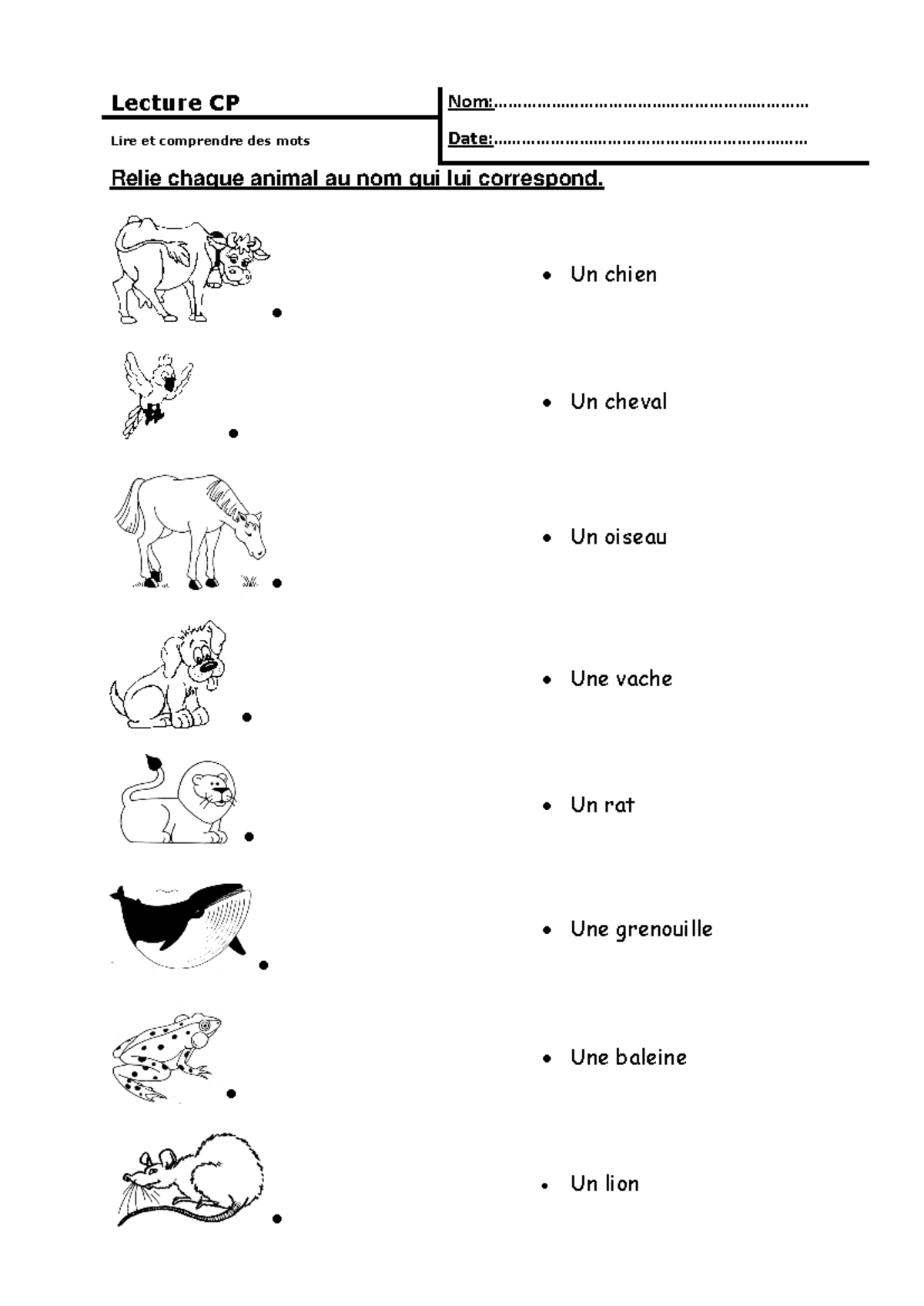 Lecture CP compr-animaux - Lire et comprendre des mots - Studocu