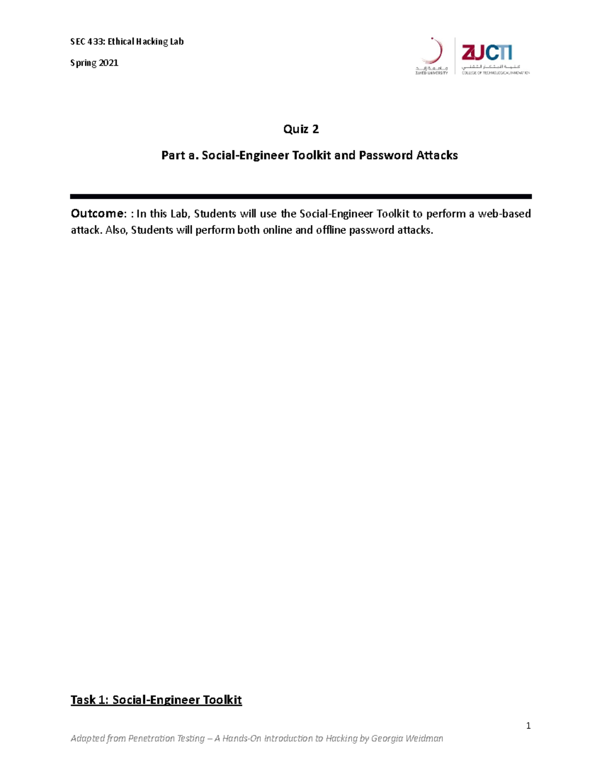 Lab 5-a. Social-Engineer Toolkit and Password Attacks - Spring 2021 ...