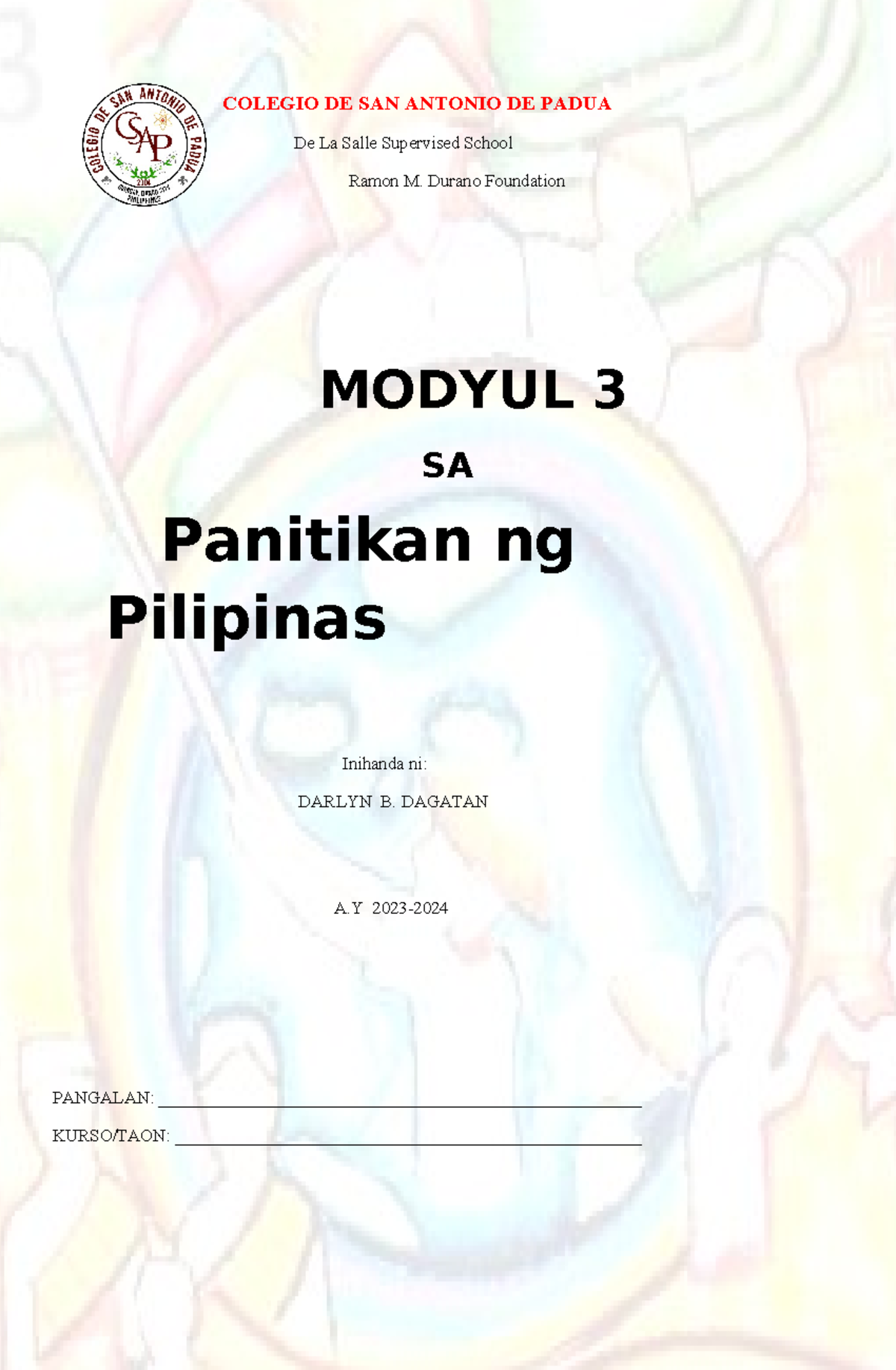 Panitikan NG Pilipinas Modyul 3 SEMI Final - COLEGIO DE SAN ANTONIO DE ...