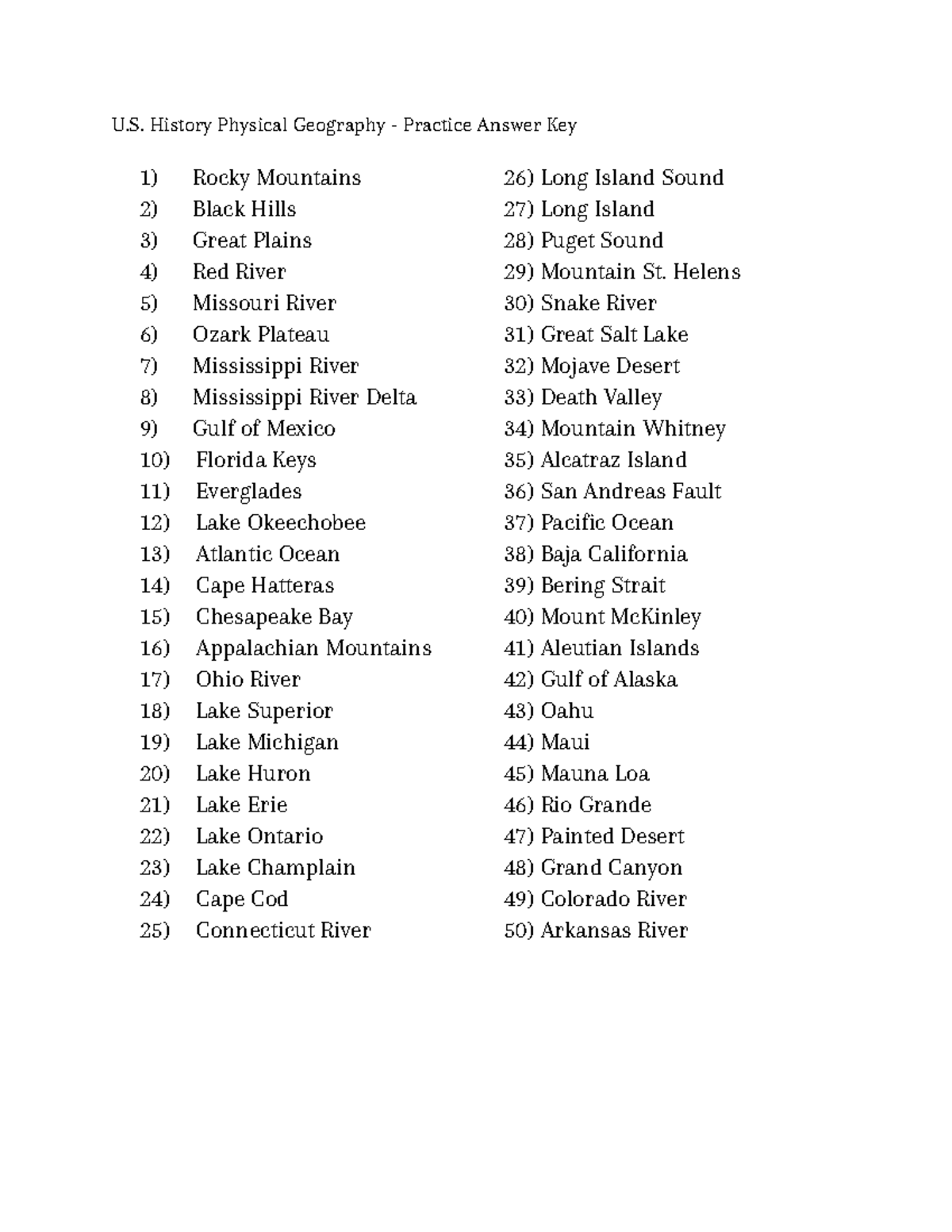 U.S. History Physical Geography - Practice Answer Key - Google Docs - U ...