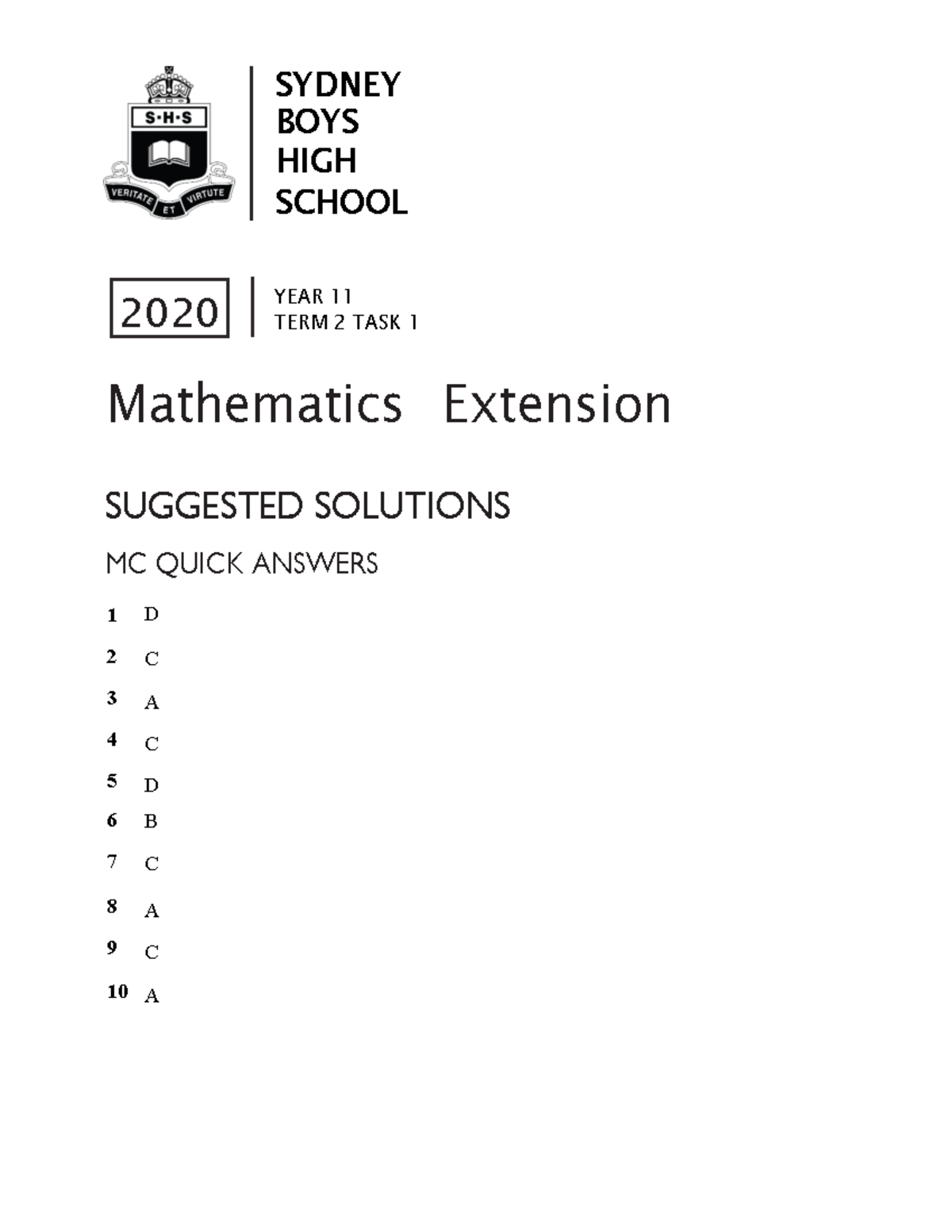 SBHS 2020 Y11 ME Task 1 SOL - 2020 SYDNEY BOYS HIGH SCHOOL YEAR 1 1 ...