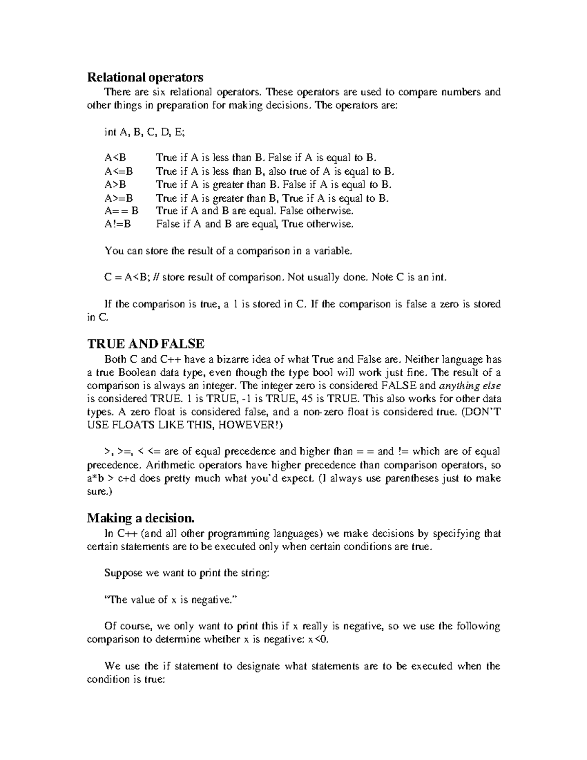 Lecture Notes Lecture Lecture 6 Relational Operators There Are Six Relational Operators