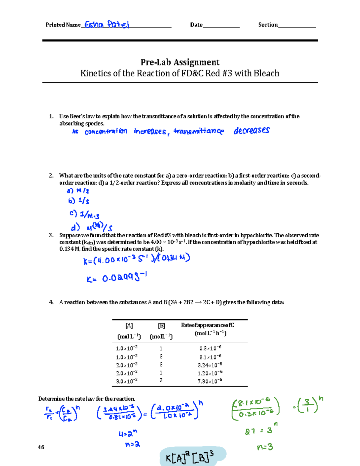 Prefab 3n - Lab work - Printed Name Date Section 46 Pre-Lab Assignment ...