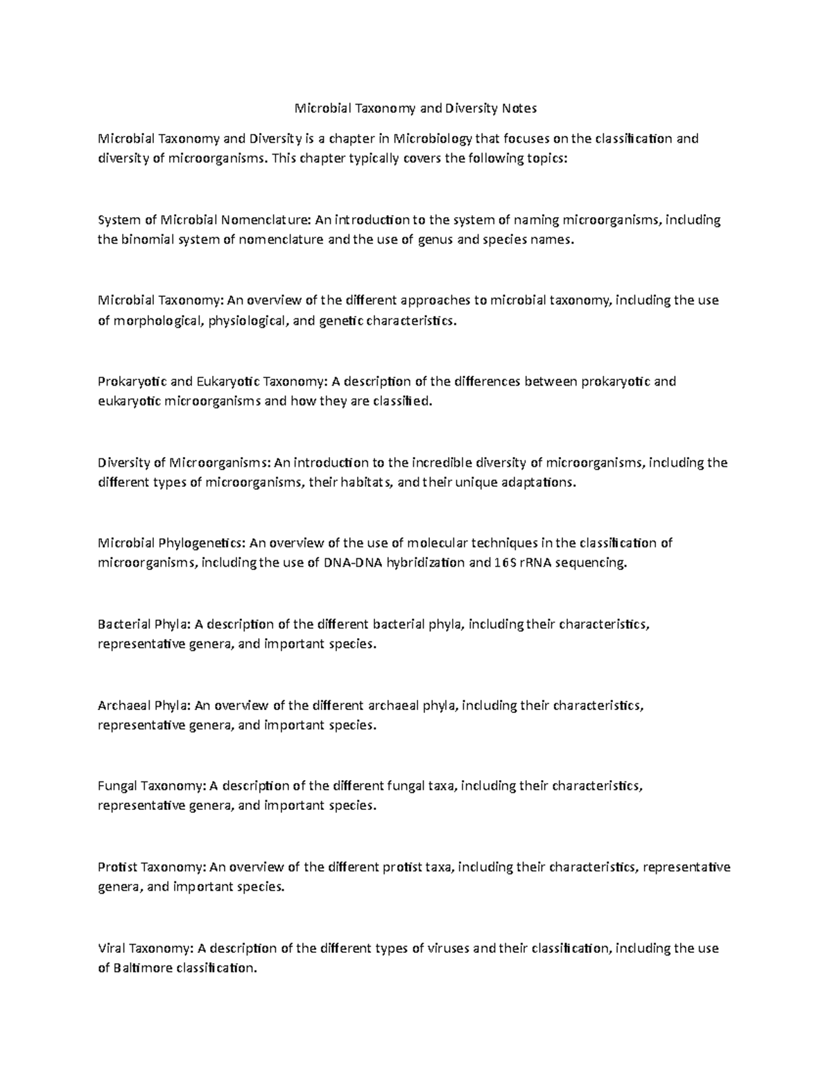 Microbial Taxonomy and Diversity Notes - This chapter typically covers ...