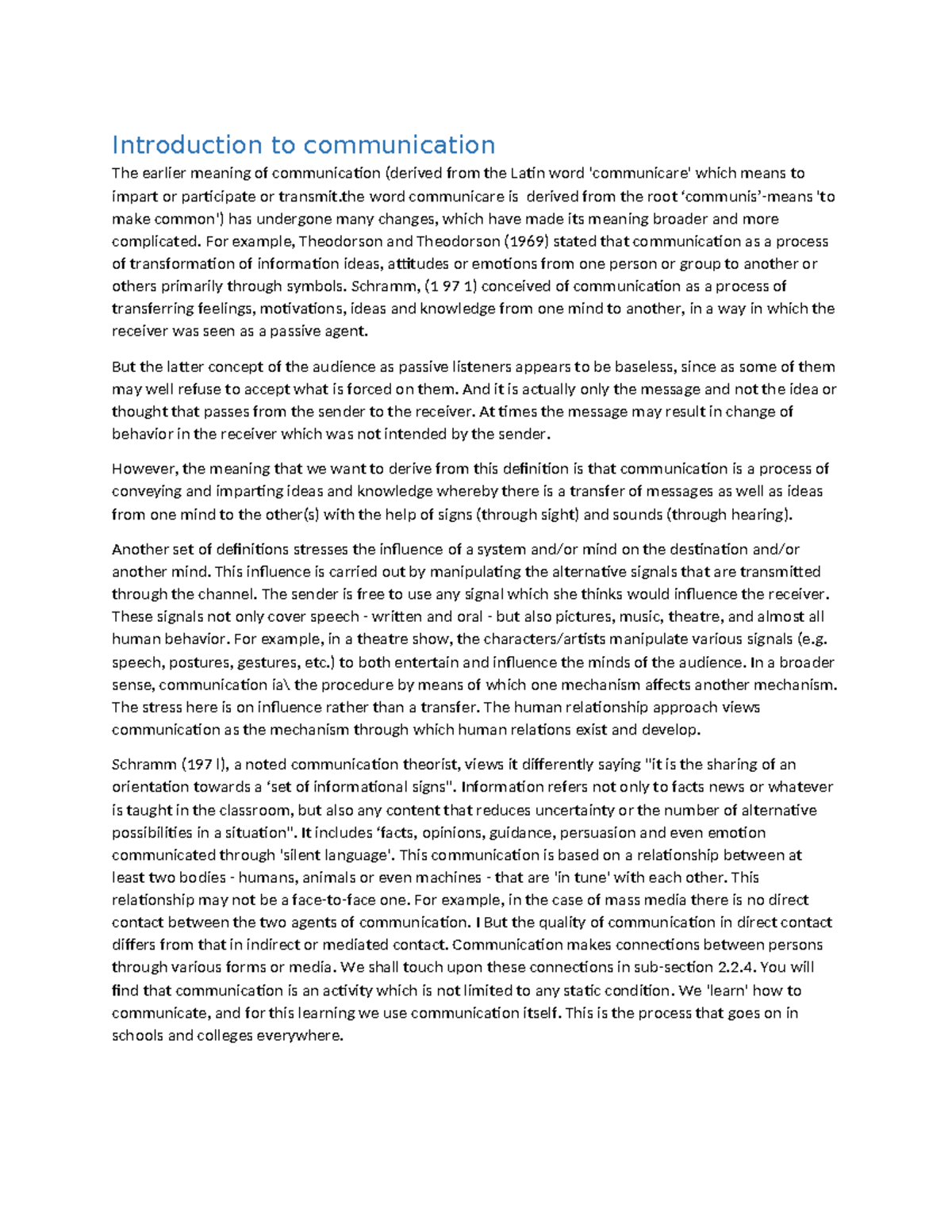 Introduction to communication - For example, Theodorson and Theodorson (1969) stated that - Studocu