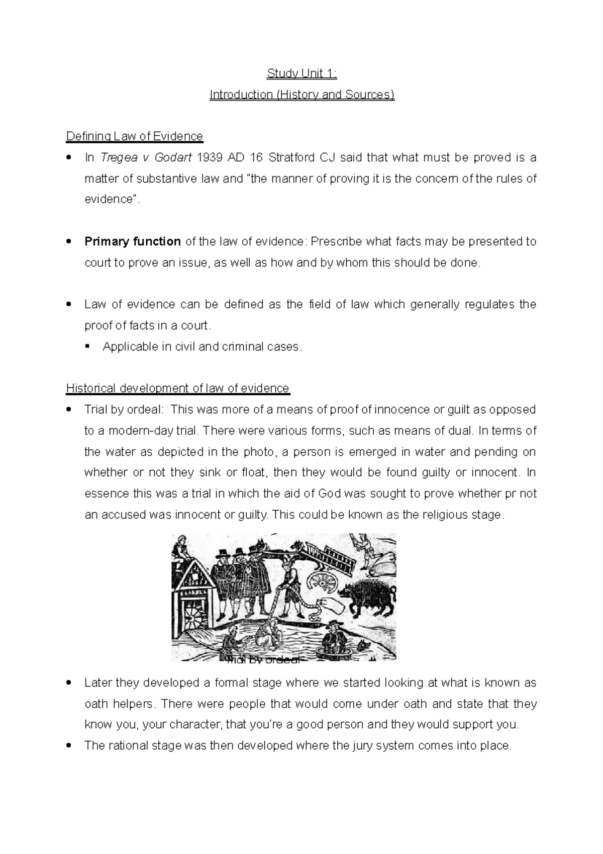 BWR notes - law of evidence - Study Unit 1: Introduction (History and ...