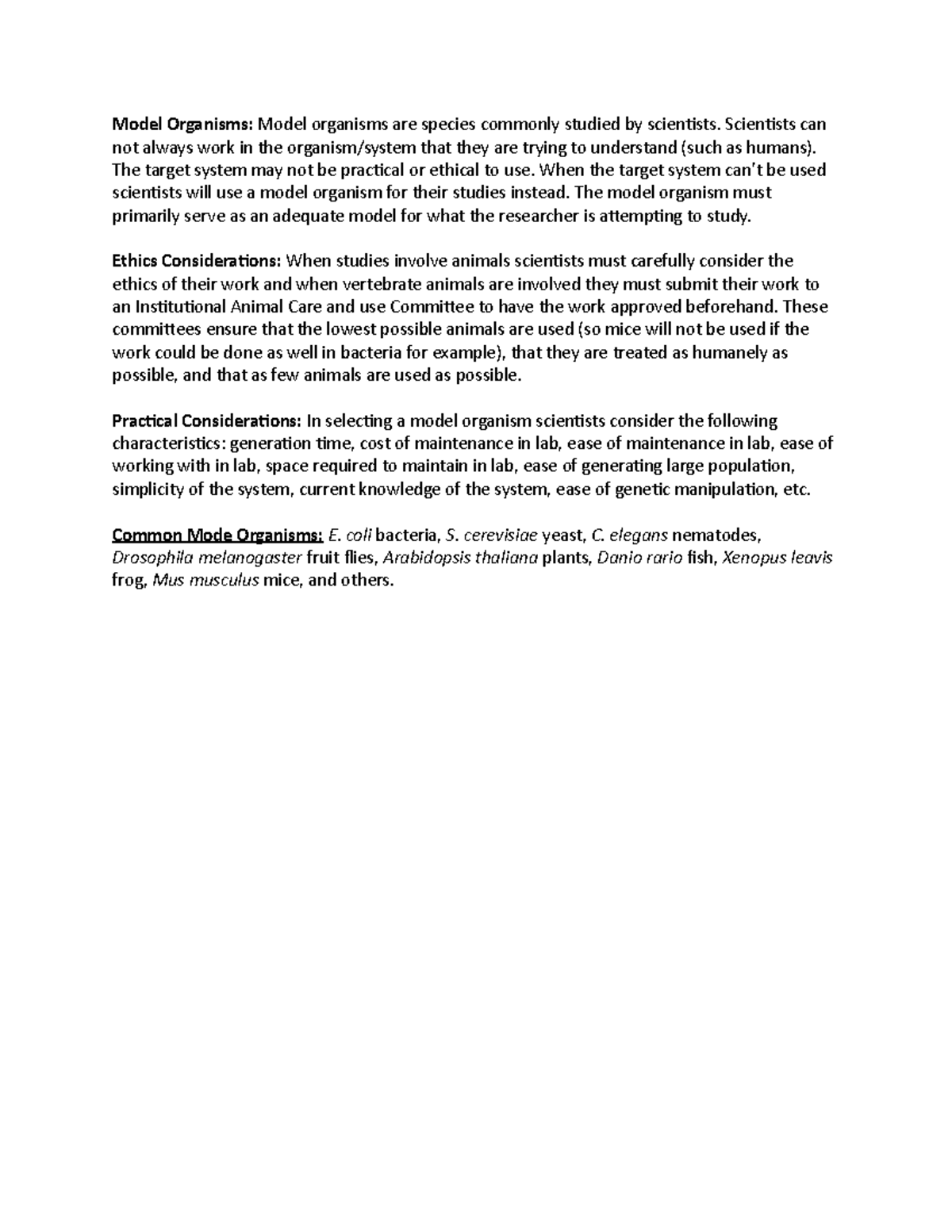 Model Organisms Info - Model Organisms: Model organisms are species ...