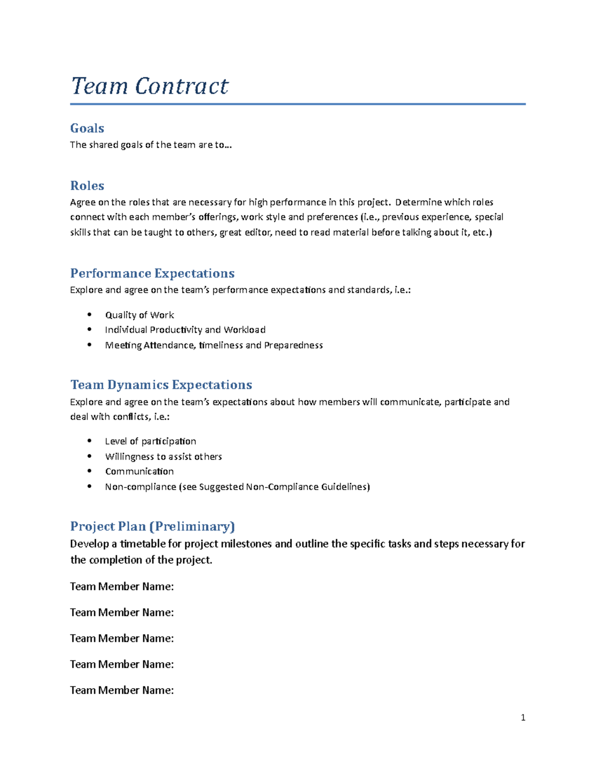 CMKT723 Team Contract - assignment - Team Contract Goals The shared ...